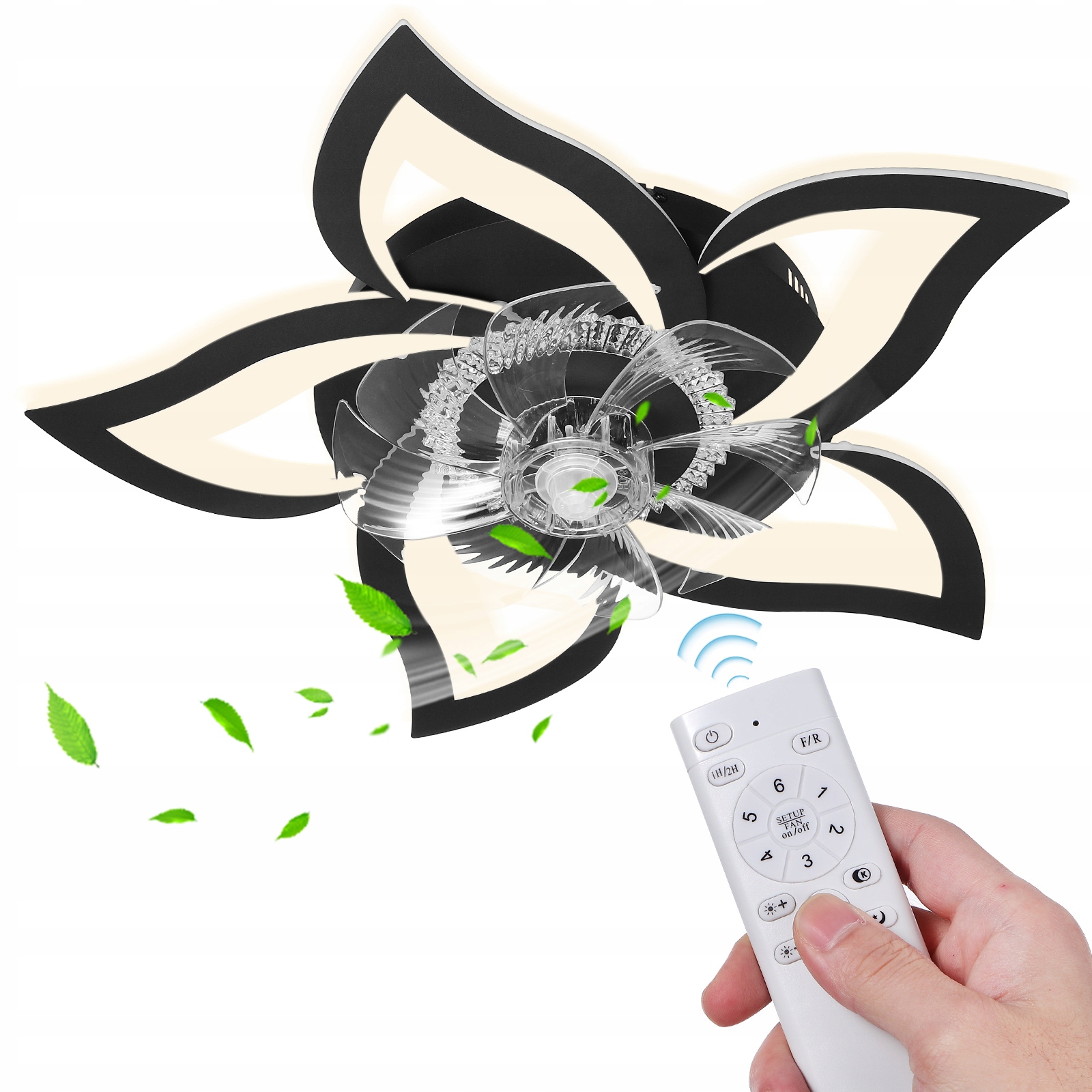 WENTYLATOR SUFITOWY LED Z PILOTEM I APLIKACJĄ, STYL WIRNIKA, 50W ...