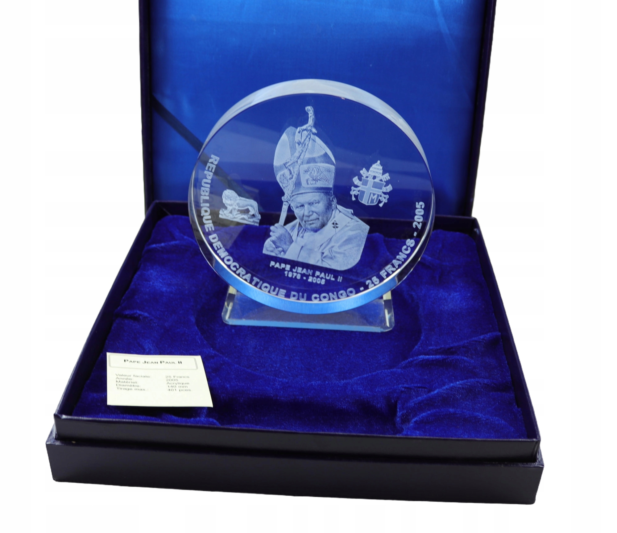 Moneta 25 franków - Papież Jan Paweł II - Kongo - 1 kg 17167556145 ... Moneta 25 franków - Papież Jan Paweł II - Kongo - 1 kg 17167556145 ...
