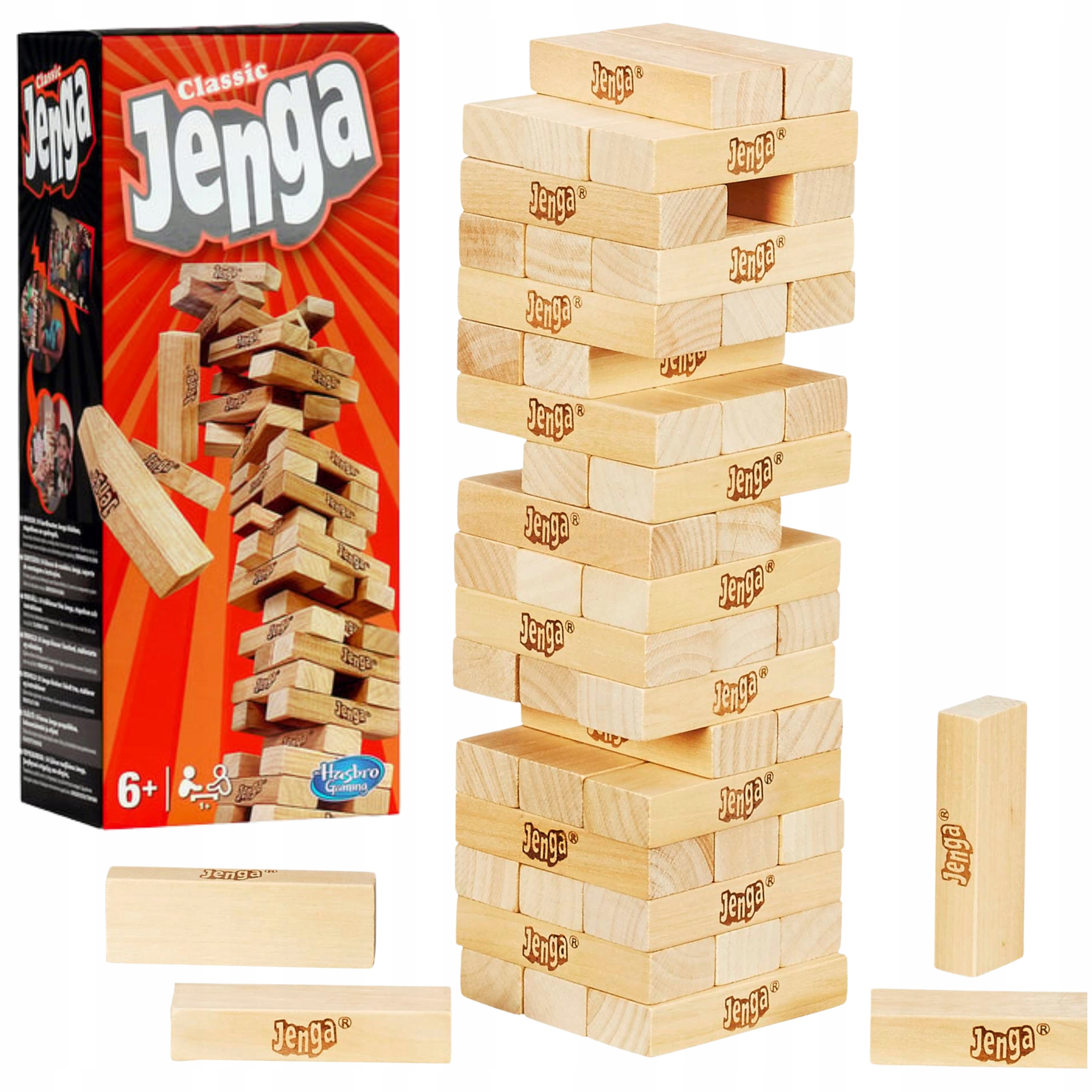 JENGA CLASSIC ORYGINALNA WIEŻA KLOCKI ZRĘCZNOŚCIOWA TOWARZYSKA HASBRO 6+ - Stan: nowy 76,99 zł ...