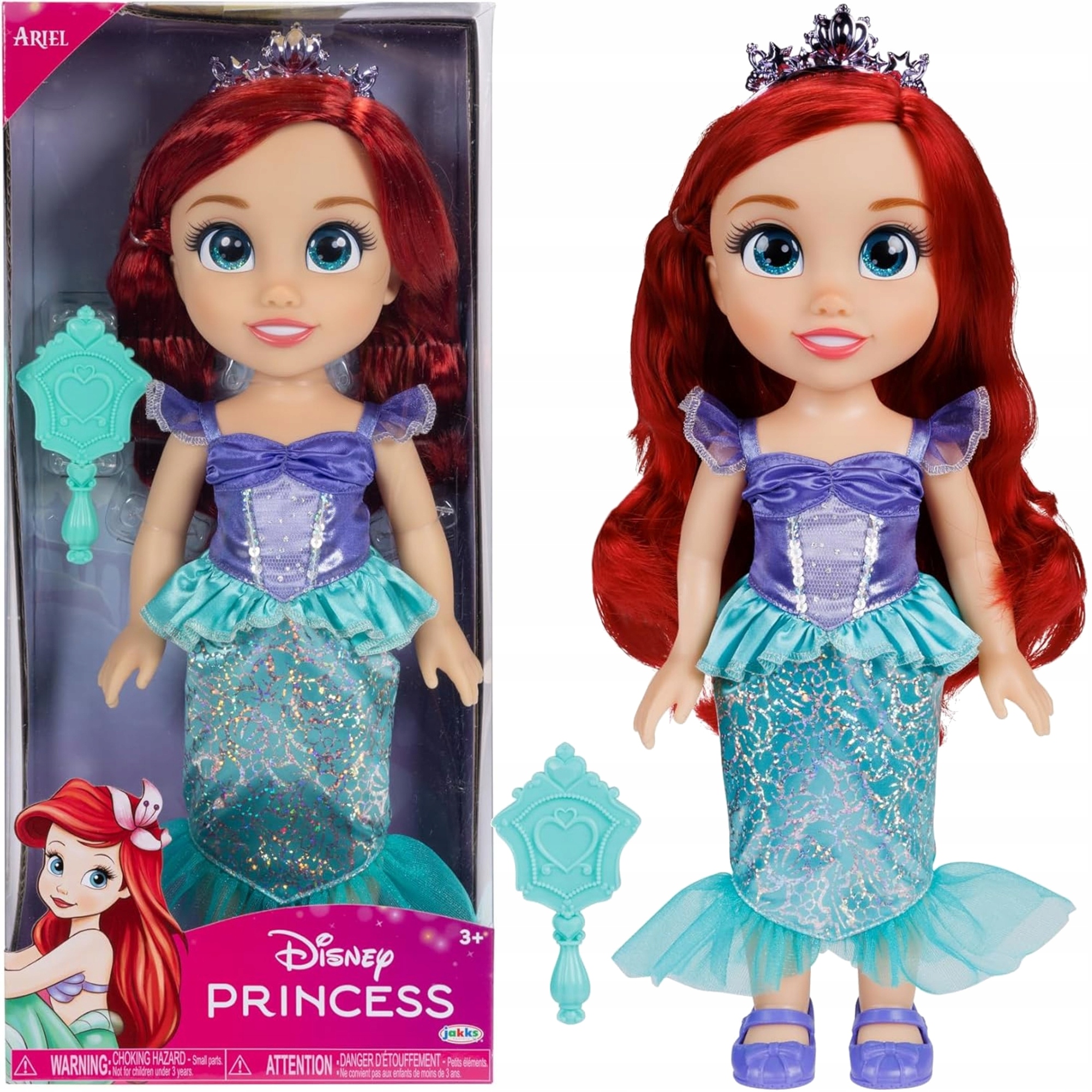 DISNEY PRINCESS DUŻA LALKA ARIELKA MAŁA SYRENKA 35 CM + SZCZOTKA DO ...