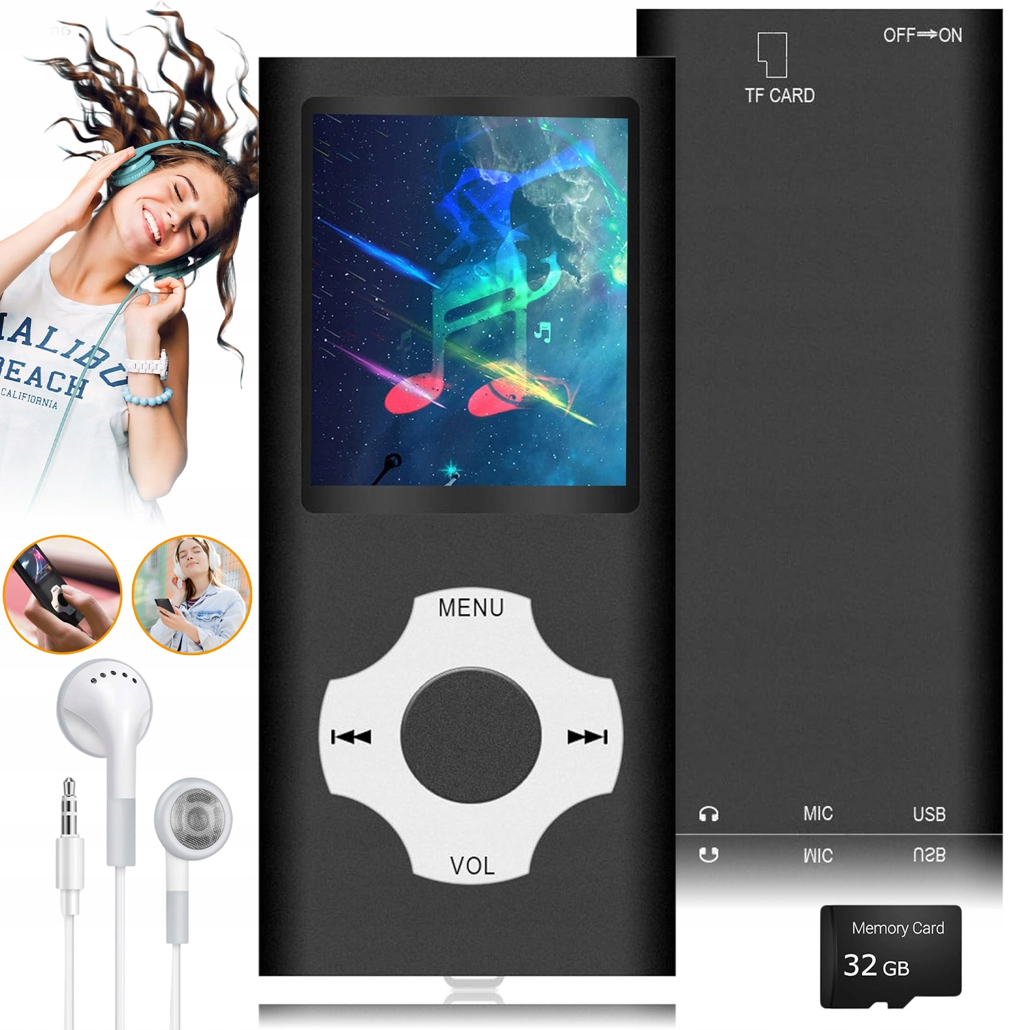 MP3 PŘEHRÁVAČ RÁDIO BLUETOOTH DIKTAFON REDUKCE ŠUMU 32 GB + SLUCHÁTKA ...