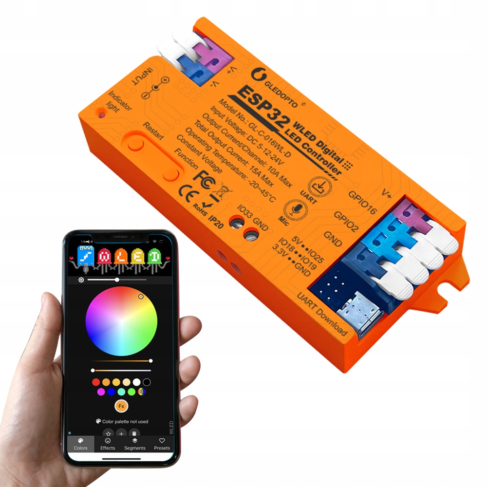 Ovladač WLED Magic Pixel RGBIC WiFi ESP32 Home Assistant MQTT UART USB ...
