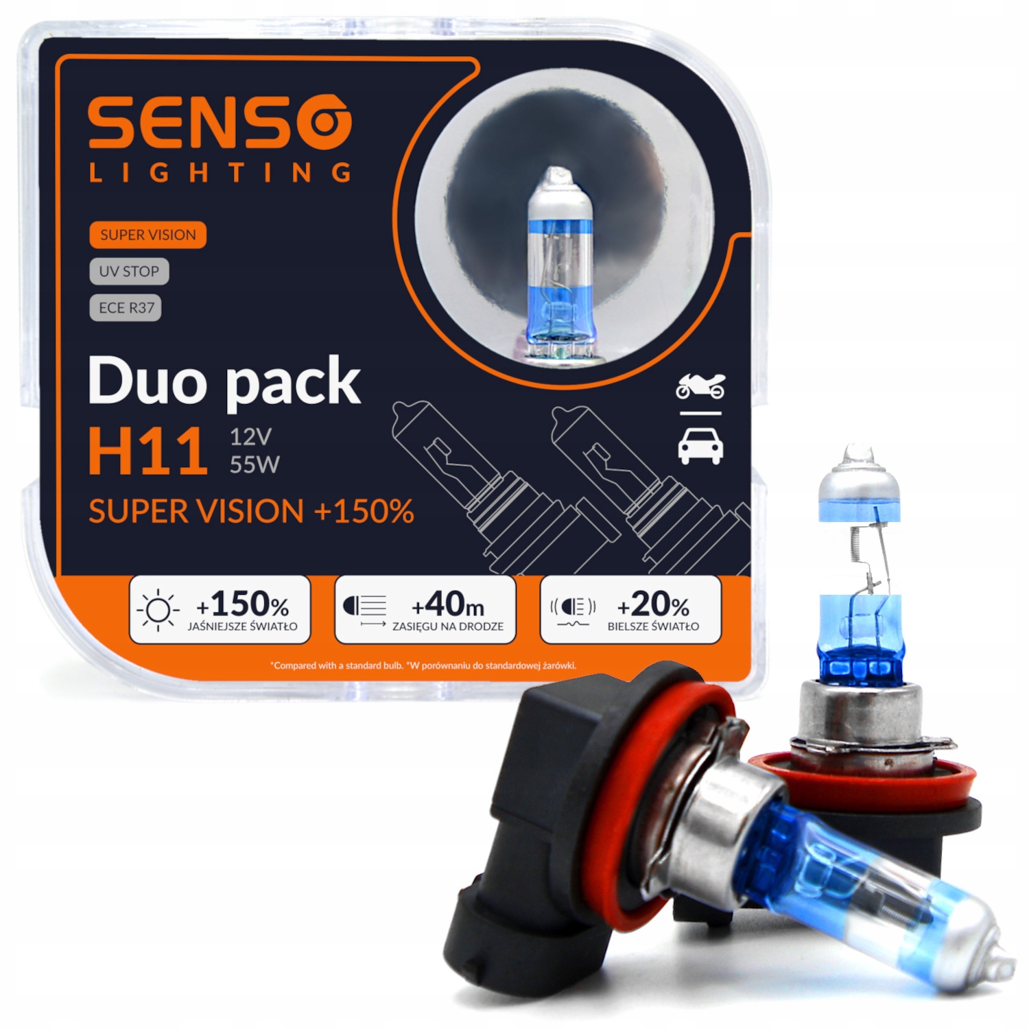 Senso H11 DUO PACK SUPER VISION +150% halogén izzók, 2 db-os kiszerelés (H11 55W ...