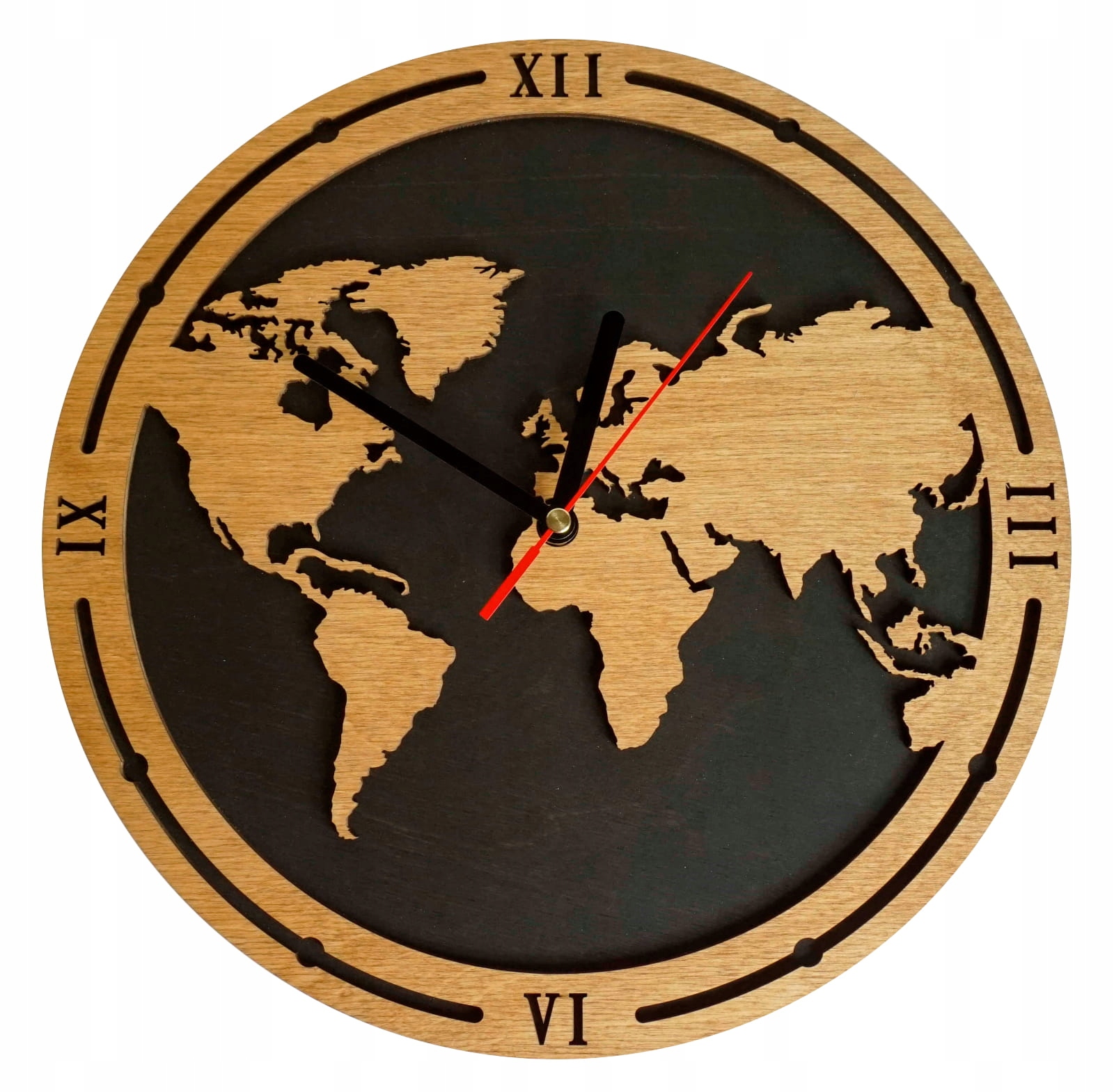 Zegar ścienny drewno mapa świata 30cm heban (ZS-30-H-WF) • Cena, Opinie ...