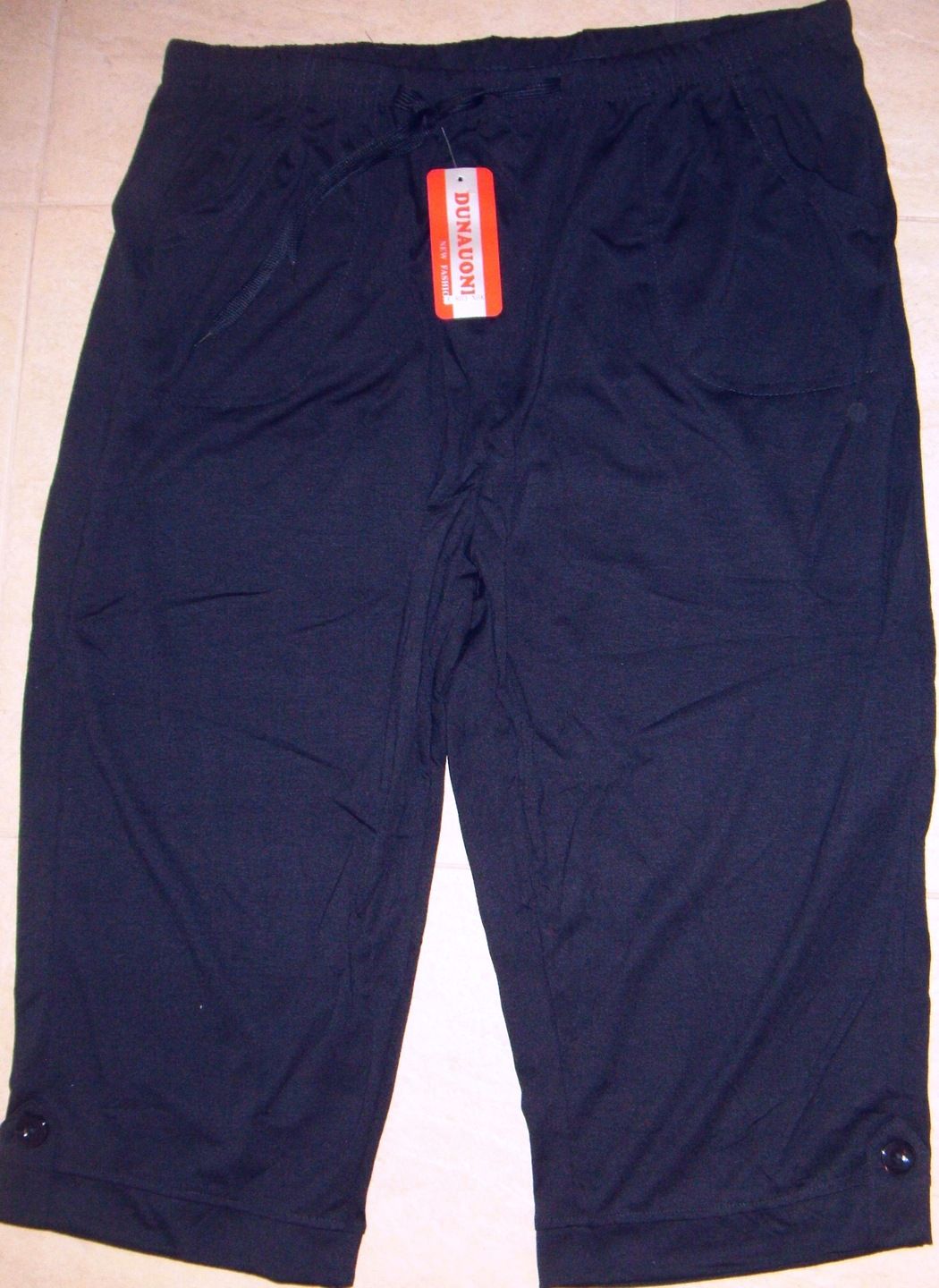 Spodnie RYBACZKI damskie czarny kieszenie rozciągliwe sznureczki lato r ...