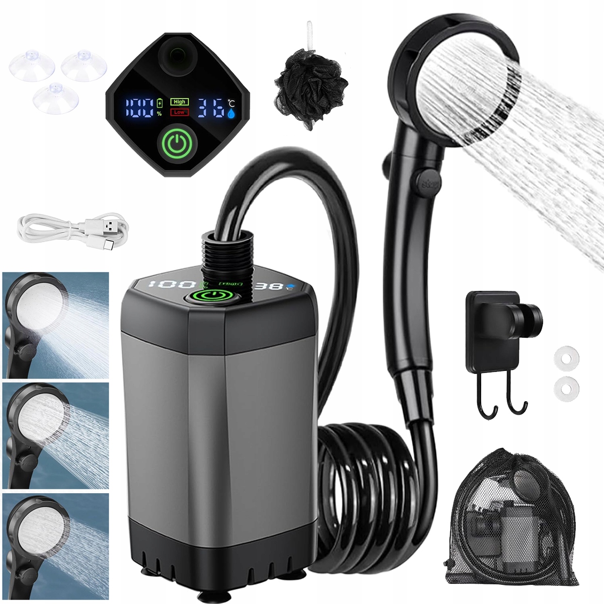 TURISTICKÁ BEZDRÁTOVÁ KEMPINGOVÁ SPRCHA S LED INDIKÁTOREM A PUMPIČKOU ...