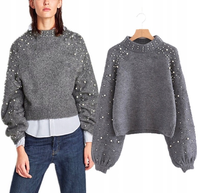 SWETER PERŁY CIEPŁY MIŁY UROCZY Z PERŁAMI SZARY (5903672219198) • Cena ...