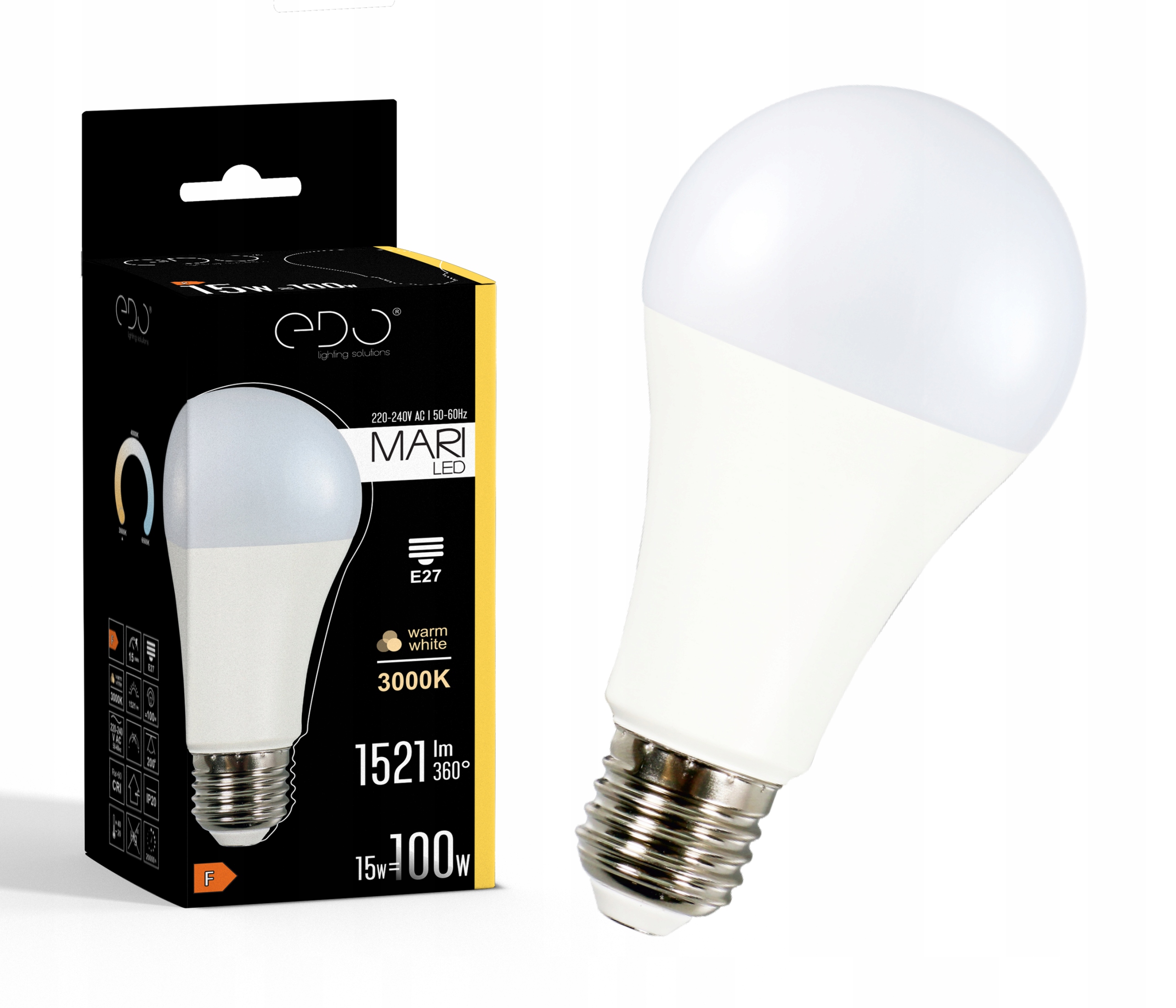 EDO Żarówka LED E27 15W = 100W 3000K CIEPŁA BIAŁA Mleczna MOCNA 1521lm ... EDO Żarówka LED E27 15W = 100W 3000K CIEPŁA BIAŁA Mleczna MOCNA 1521lm ...
