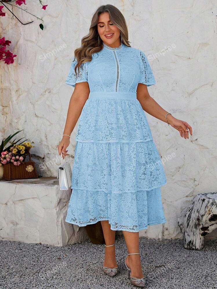 SHEIN BŁĘKITNA KORONKOWA SUKIENKA MIDI (1XL) (5905904782548) • Cena, Opinie • Sukienki ...