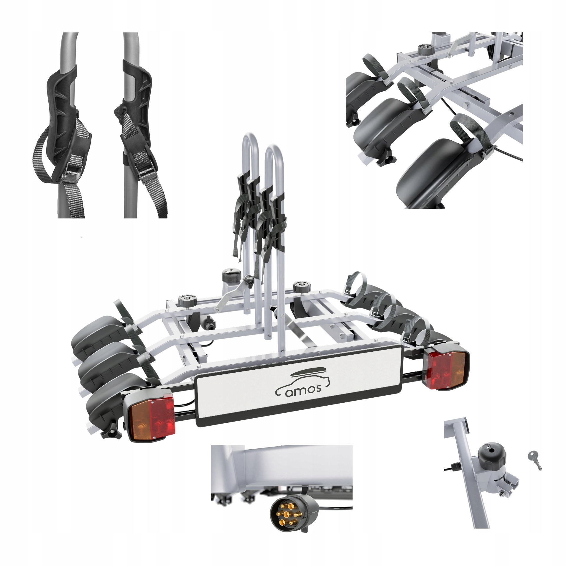Nosič bicyklov pre cyklistickú plošinu s hákom AMOS TYTAN 3 bicykle ...