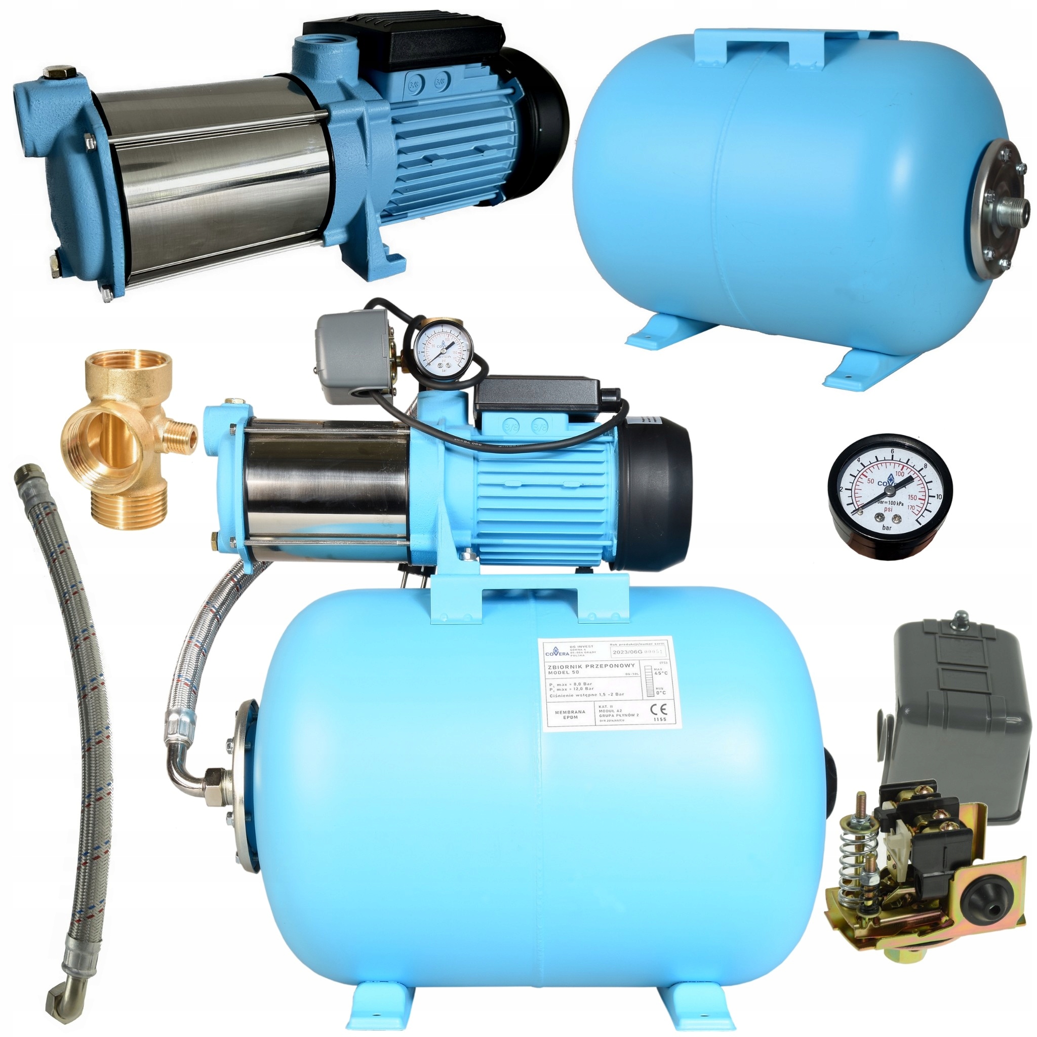ZESTAW HYDROFOROWY HYDROFOR ZBIORNIK 50L + POMPA 1300W 6000L/H +OSPRZĘT ...