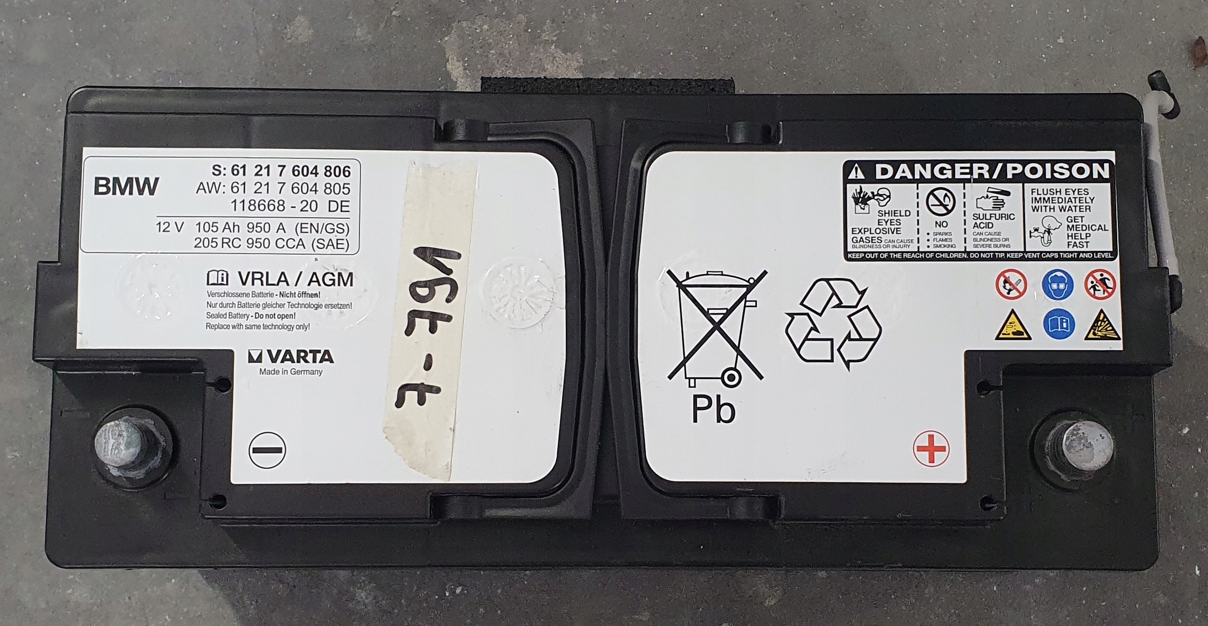 AKUMULATOR VRLA/AGM 105Ah BMW G11 7604805 / 118668 7604805 / 118668-20 ...