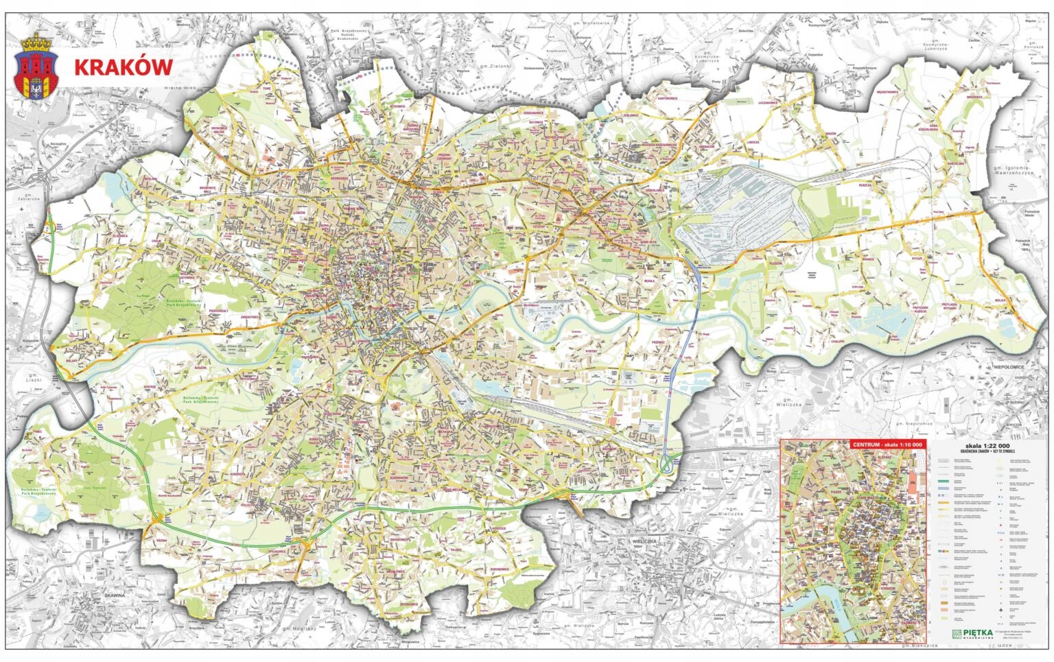 KRAKÓW MAPA ŚCIENNA PLAN MIASTA 1:22 000 - 249,90 zł - Allegro.pl ...