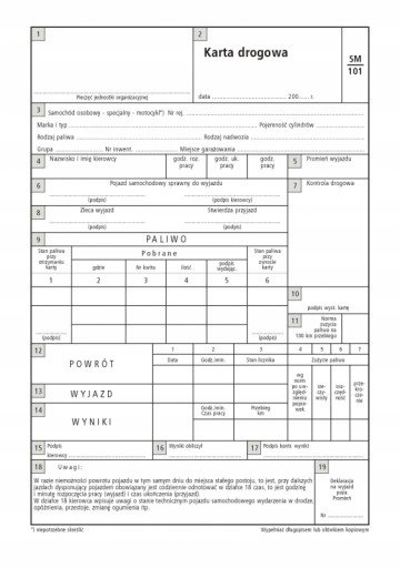 Druk SM 101 Karta drogowa sam. osobowy A5 (SM 101) • Cena, Opinie ...