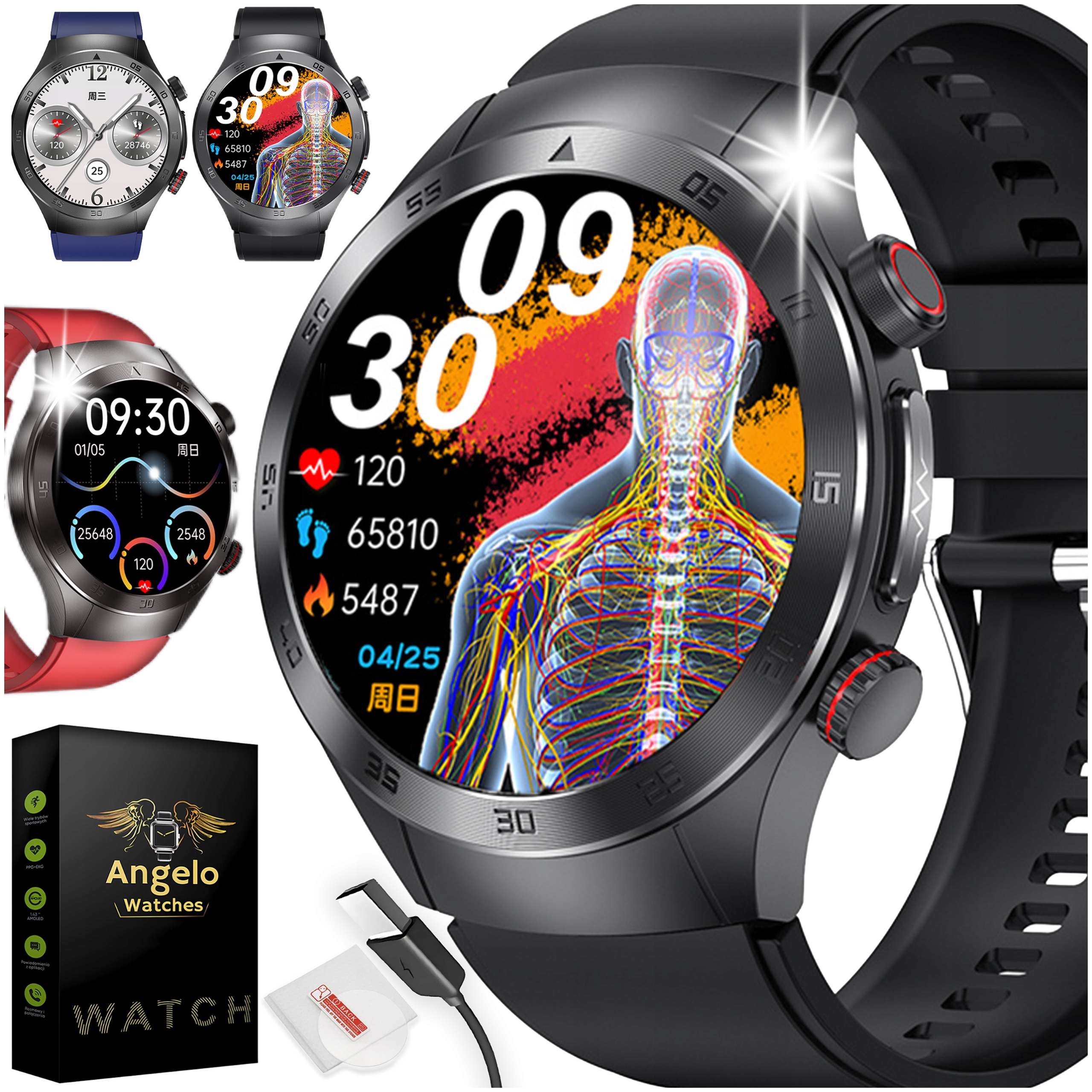 SMARTWATCH MĘSKI KARDIOWATCH POMIAR CUKRU EKG ROZMOWY MENU PL ...