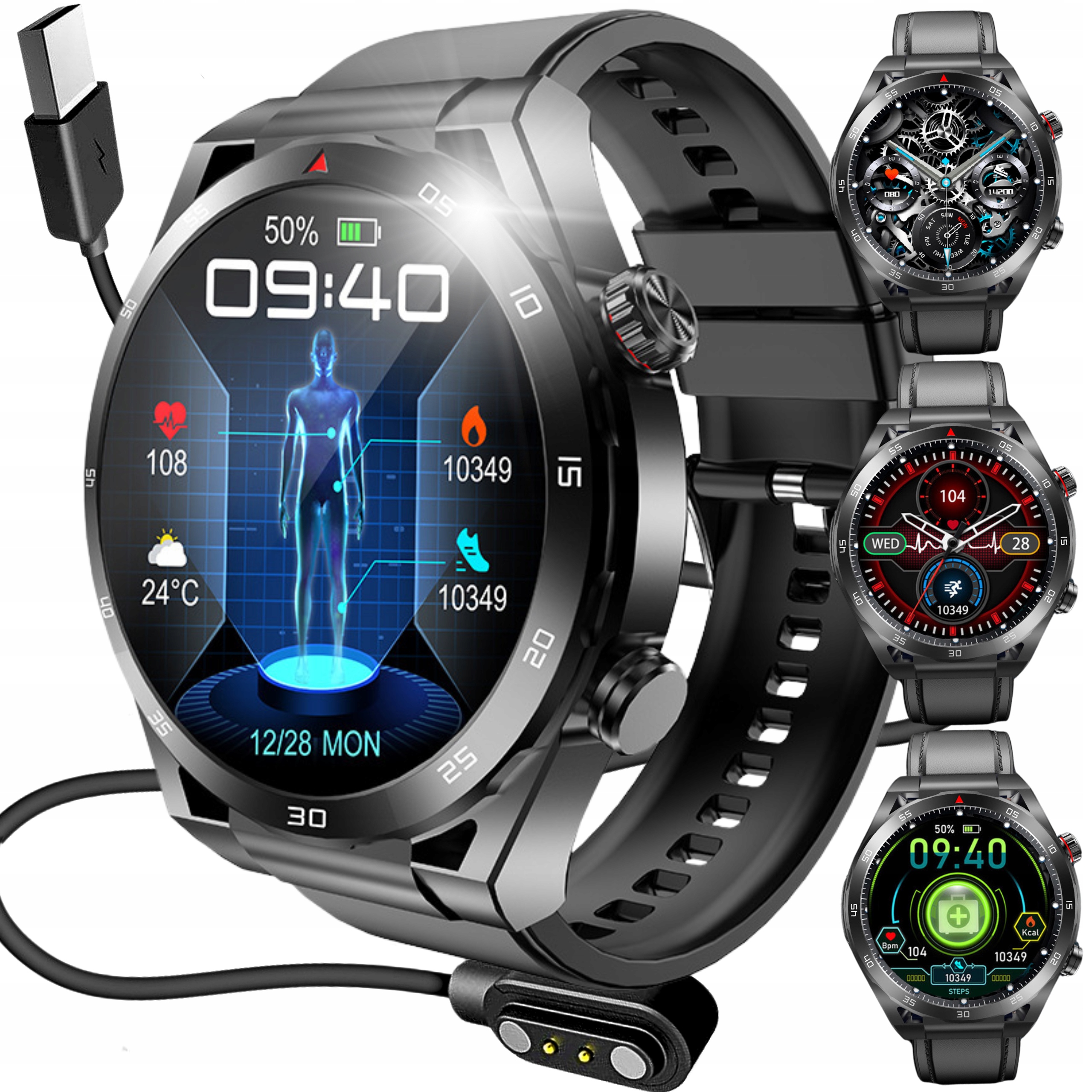 SMARTWATCH ZEGAREK MĘSKI MENU PL ROZMOWY EKG POMIAR CUKRU CIŚNIENIE ...