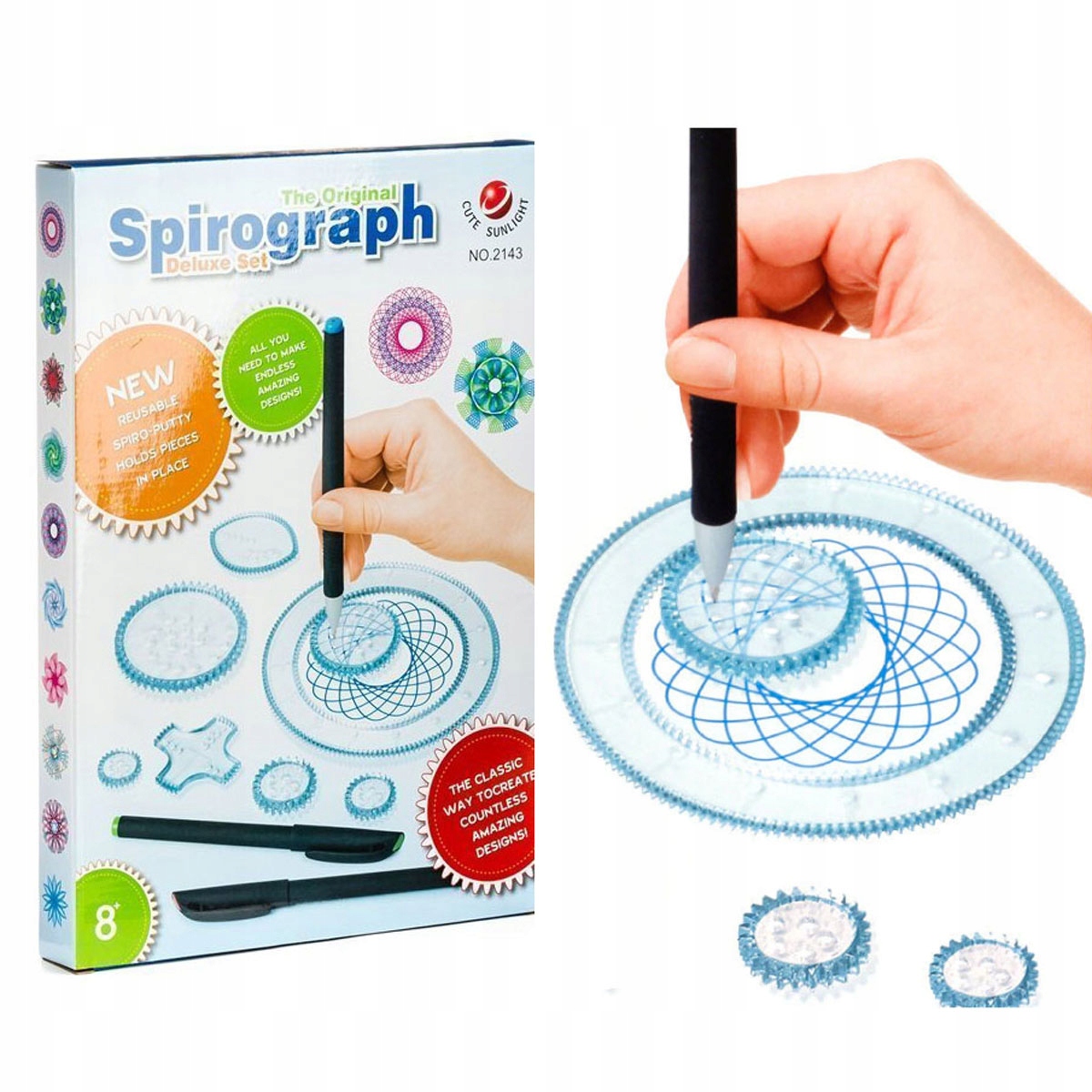 SPIROGRAF ZESTAW DO RYSOWANIA 22 szablony 3 pisaki (3452511178896 ...