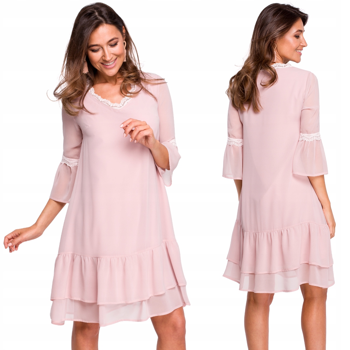 DÁMSKÉ ŠATY NA SVATEBNÍ HOSTINU S VOLÁNKEM, RŮŽOVÁ, VELIKOST 38 M za ...