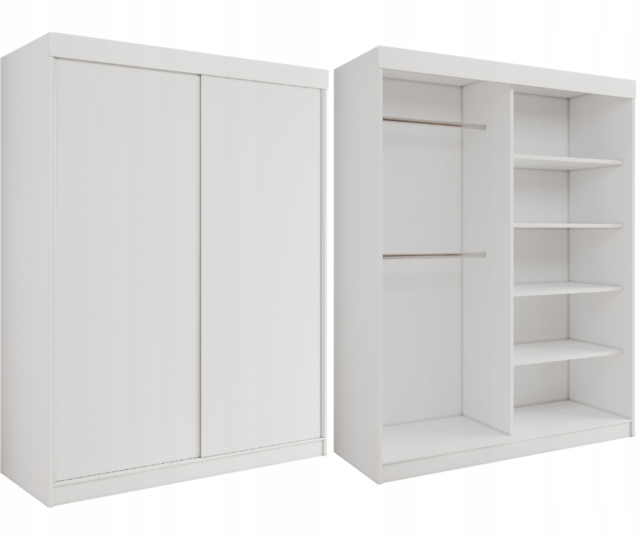 SZAFA PRZESUWNA BIAŁA 2 DRZWIOWA 180 x 205 CM GARDEROBA POLSKI ...