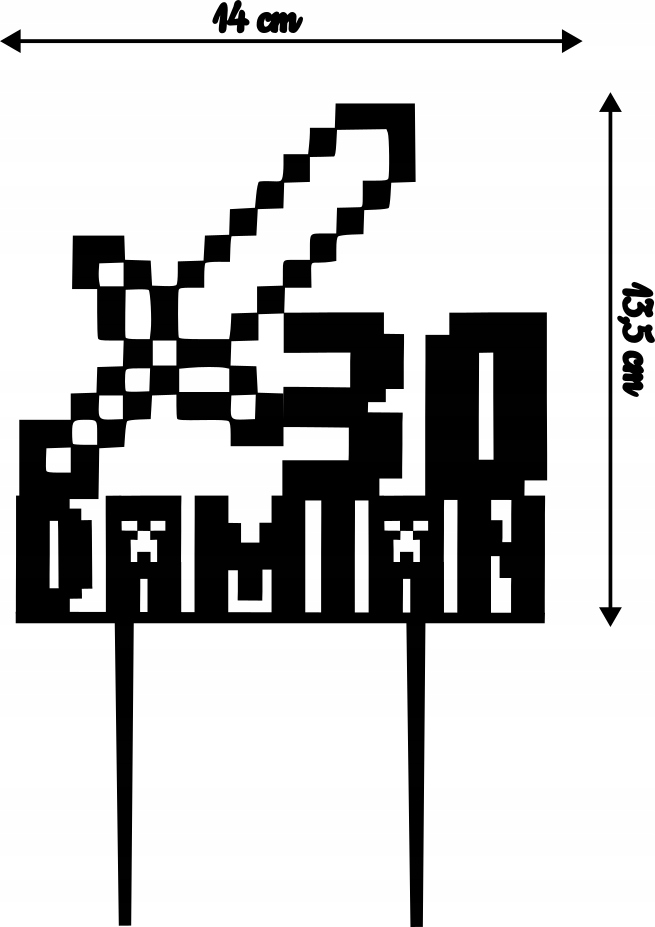 Topper na tort Minecraft, miecz dekoracja dowolne imię i wiek ...