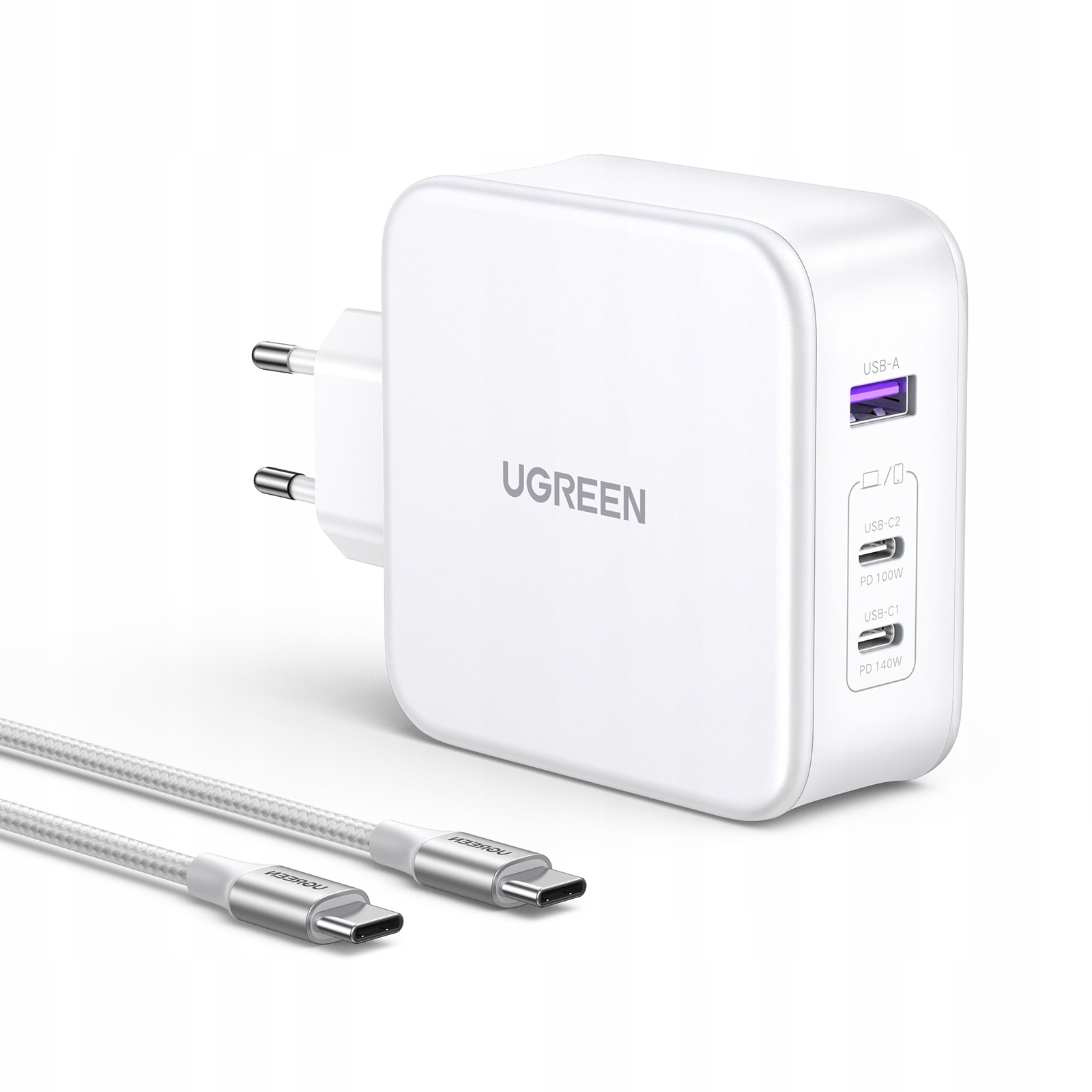 ŁADOWARKA SIECIOWA GAN 140W SZYBKA 2XUSBC USBA Z KABLEM USB-C 1.5M ...