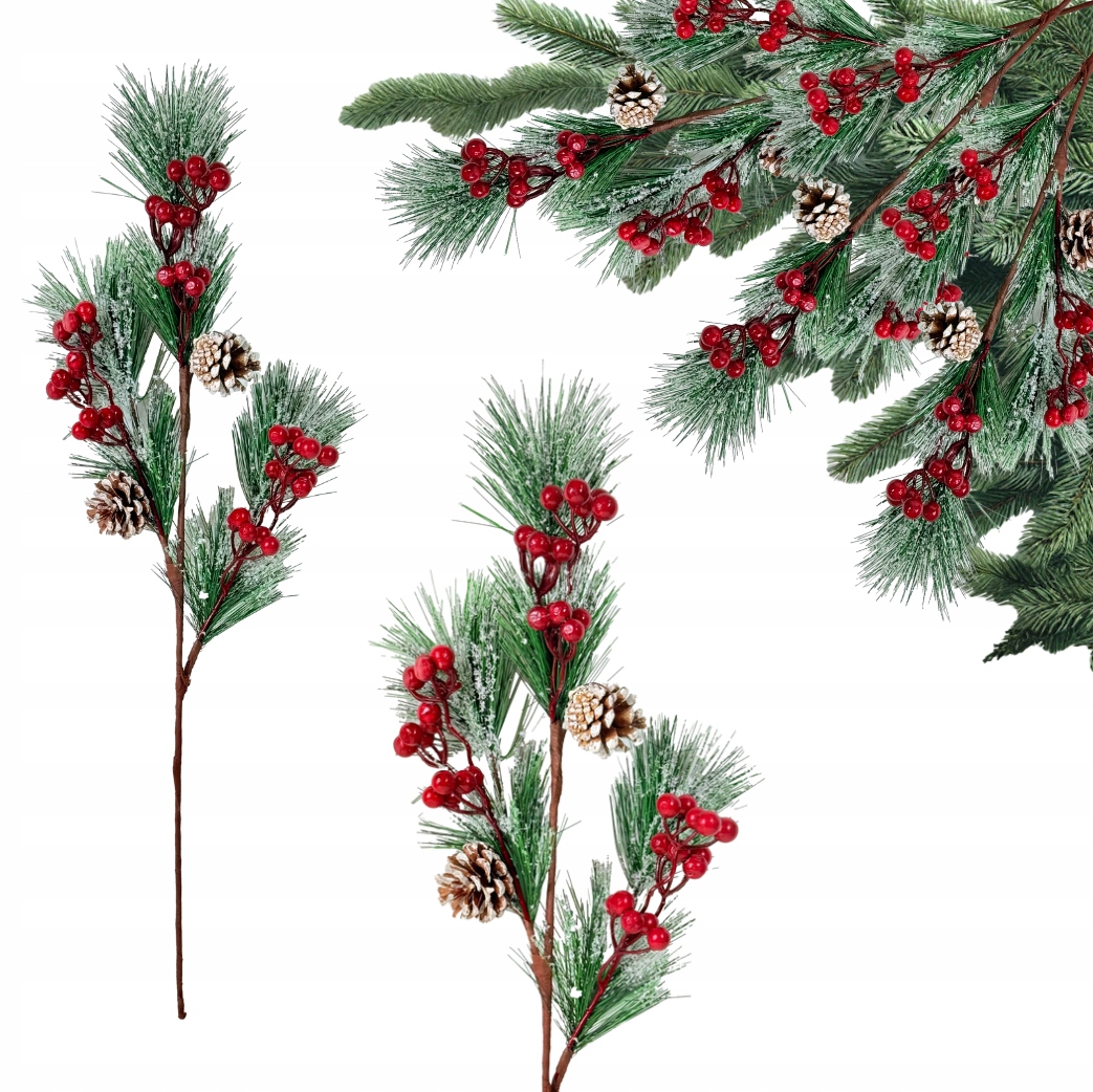 VÁNOČNÍ VĚTVIČKA S JEŘÁBNÍKY A ŠIŠKY 62cm vánoční větvičky na ...