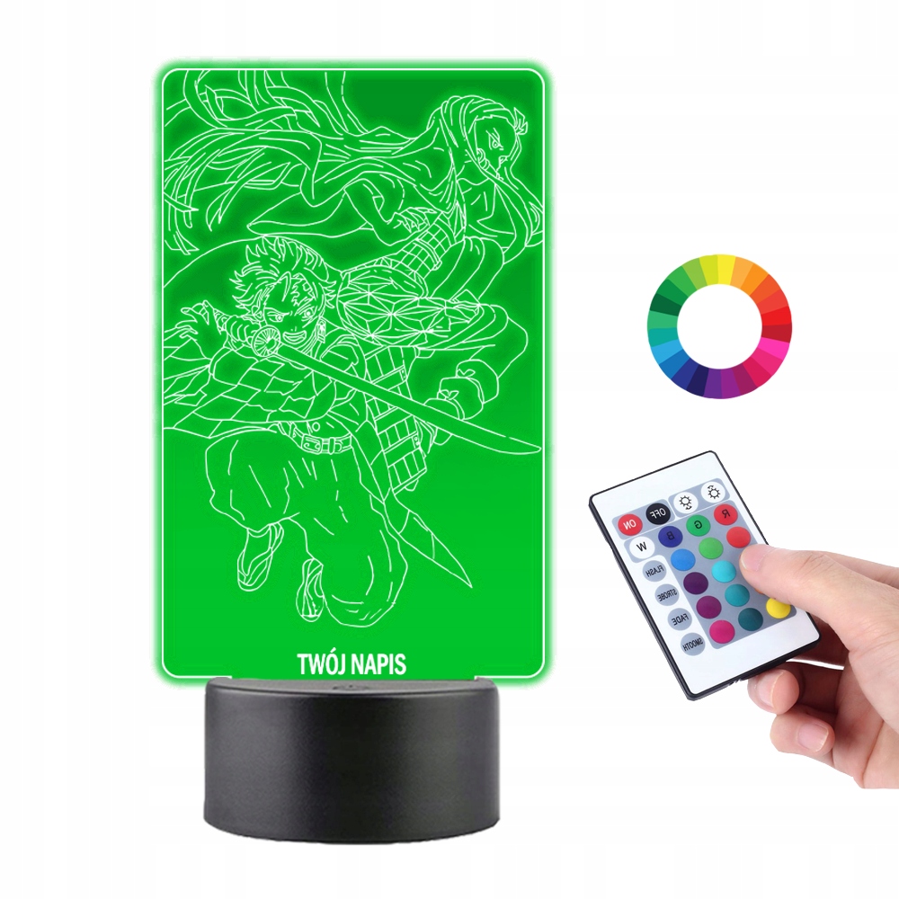 NEZUKO ÉS TANJIROU 3D LED LÁMPA ÜVEGEN RGB TÁVIRÁNYÍTÓ 16 SZÍN ...