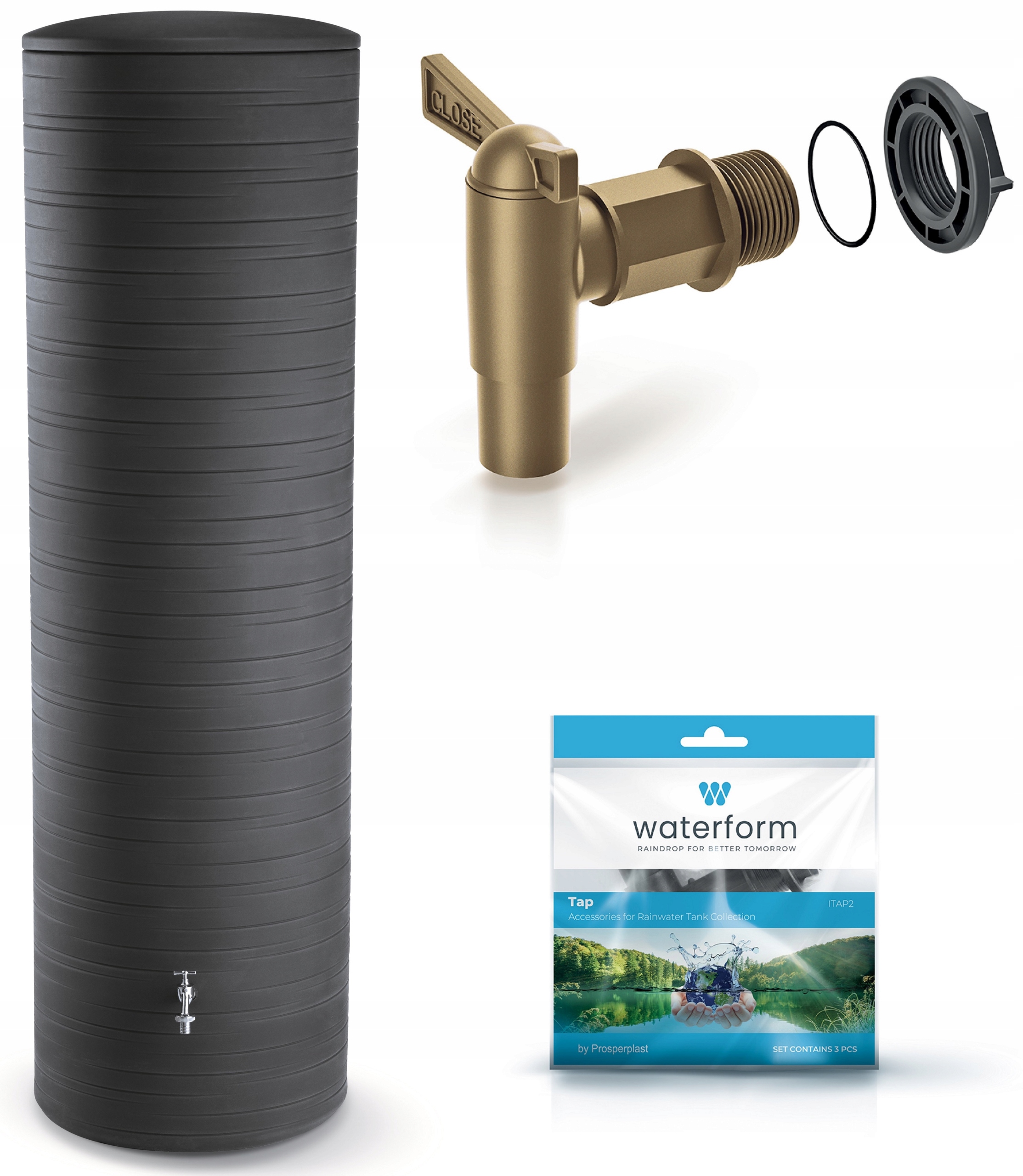 WYSOKI ZBIORNIK NA DESZCZÓWKĘ BECZKA NA WODE POJEMNIK KRANIK ANTRACYT ...