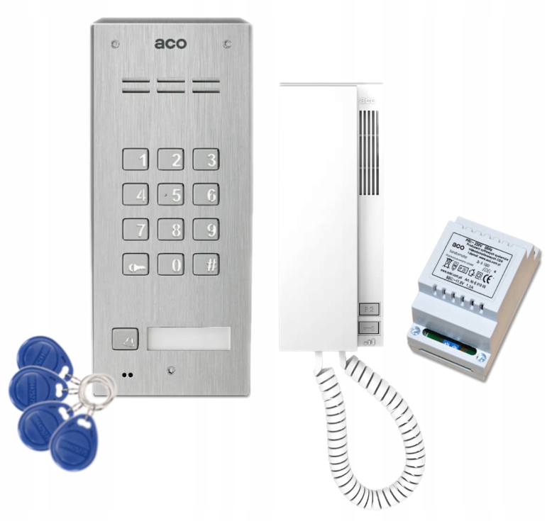 DOMOFON ACO ZESTAW NATYNKOWY CZYTNIK RFID SZYFRATOR KOD BRELOKI (FAM-P ...