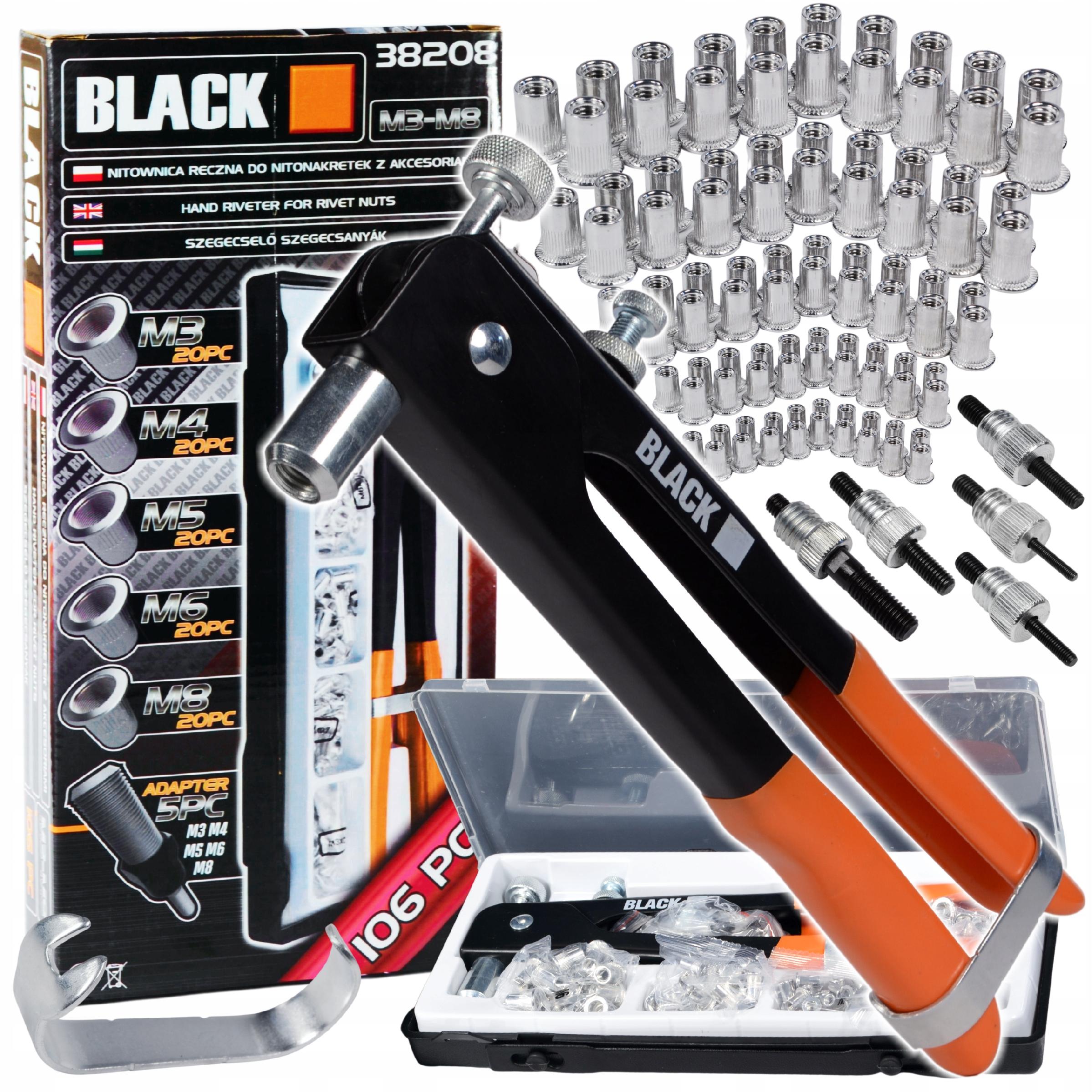 BLACKTOOLS KÉZI SZEGECSELŐ KÉSZLET M3-M8 106 RÉSZES SZEGECSANYÁKHOZ za 4720.00HUF-ért - Allegro