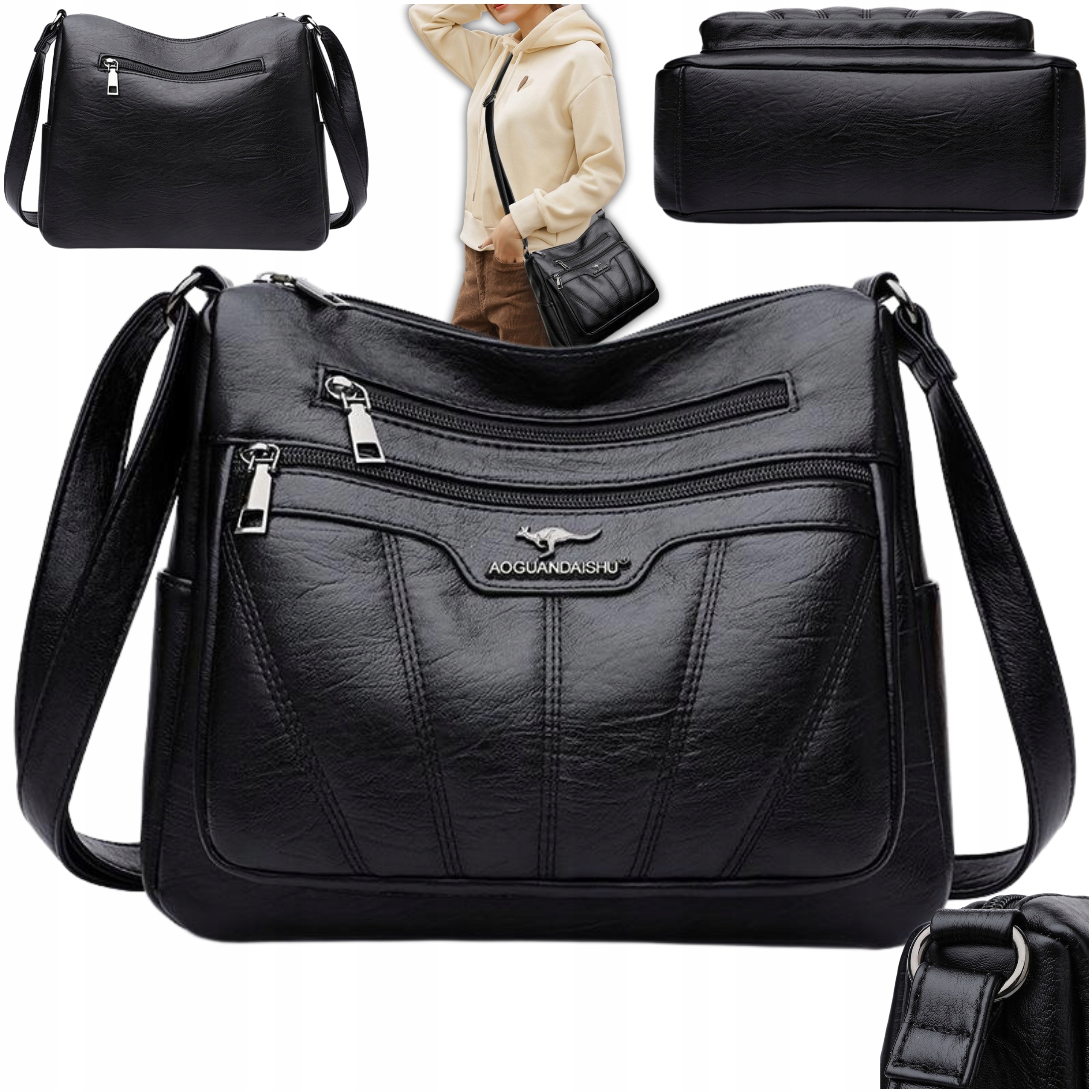 TOREBKA DAMSKA SKÓRZANA NA RAMIĘ CZARNA ELEGANCKA ZE SKÓRY POJEMNA TORBA (4037082942931) • Cena ...