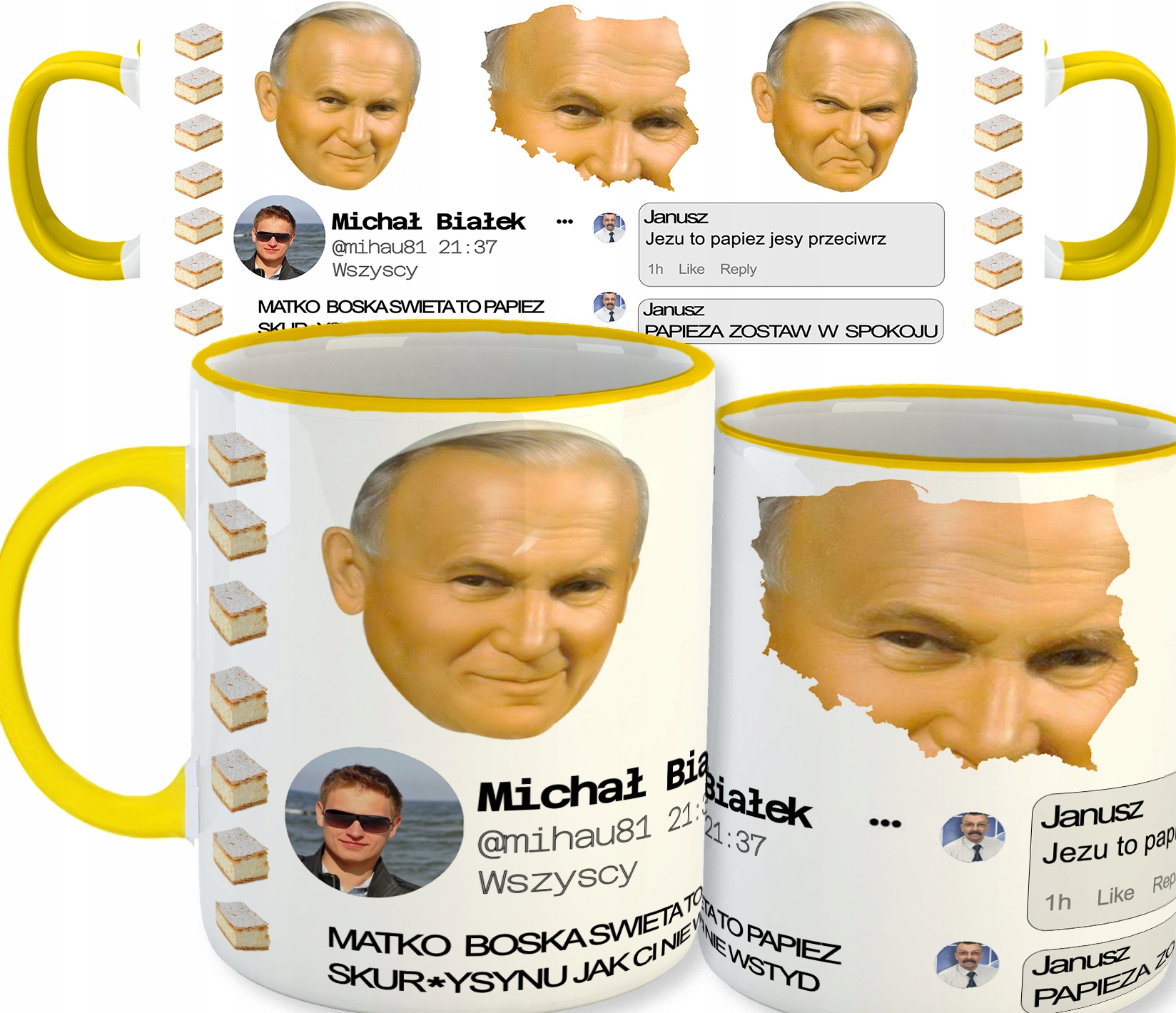 KUBEK FP Zółty Rant Ucho PAPIEŻ 2137 WYKOP MEMY (kubek-prodej) • Cena ...