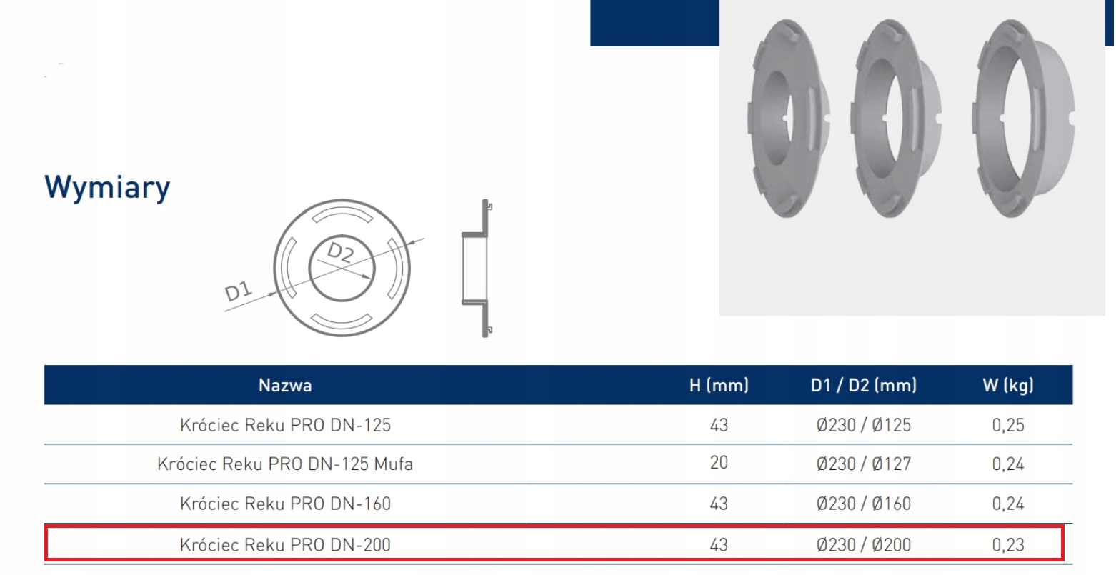 Króciec 200 mm do systemu Forvent Reku Pro DN200 - FORVENT REKU