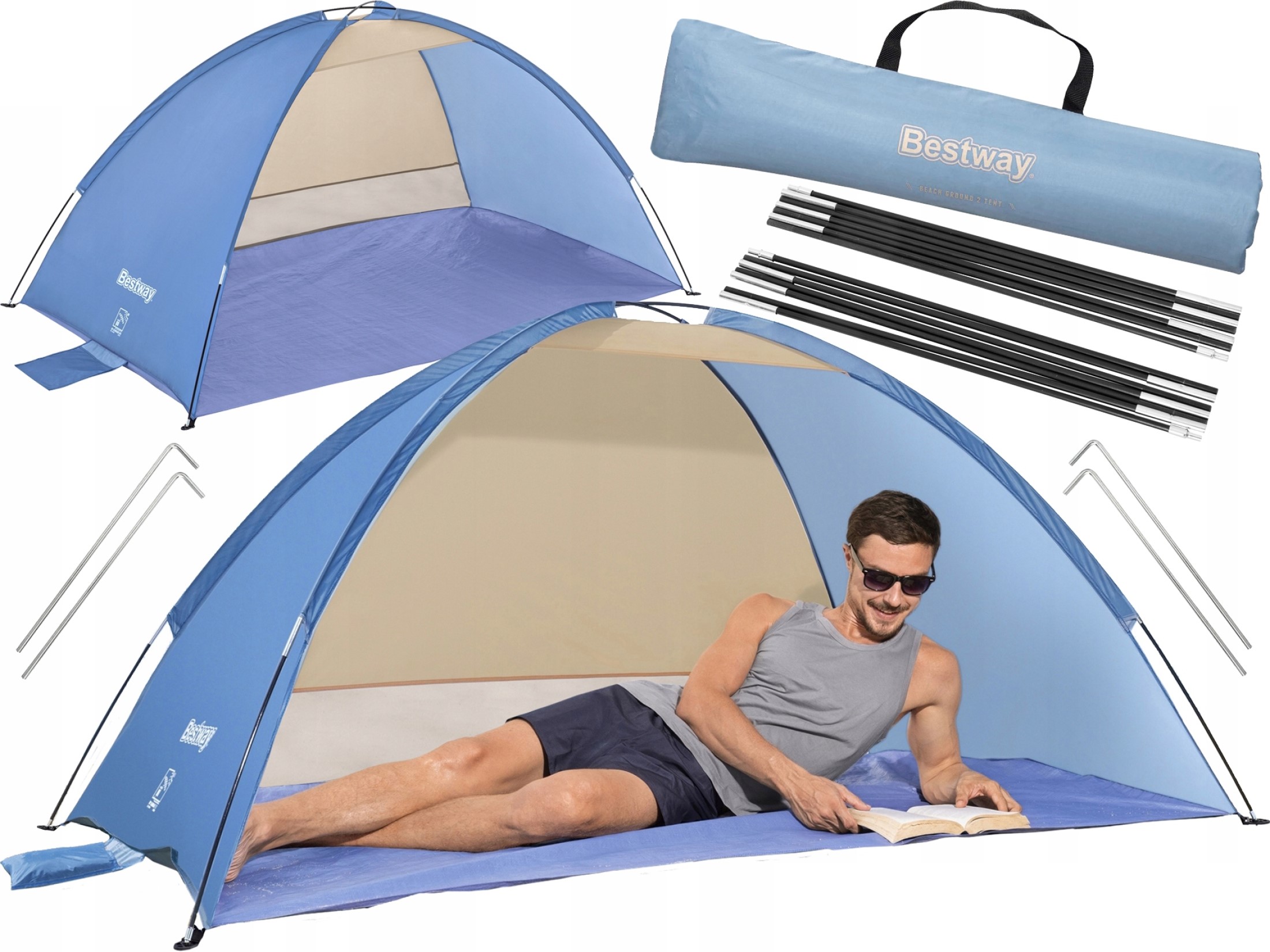 NAMIOT PLAŻOWY PARAWAN SKŁADANY 2- OSOBOWY LEKKI 2m x 1,2m 68105 ...