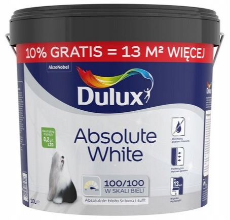 DULUX ABSOLUTE WHITE FARBA DO ŚCIAN I SUFITÓW BIAŁA MAT 10L (5231493 ...