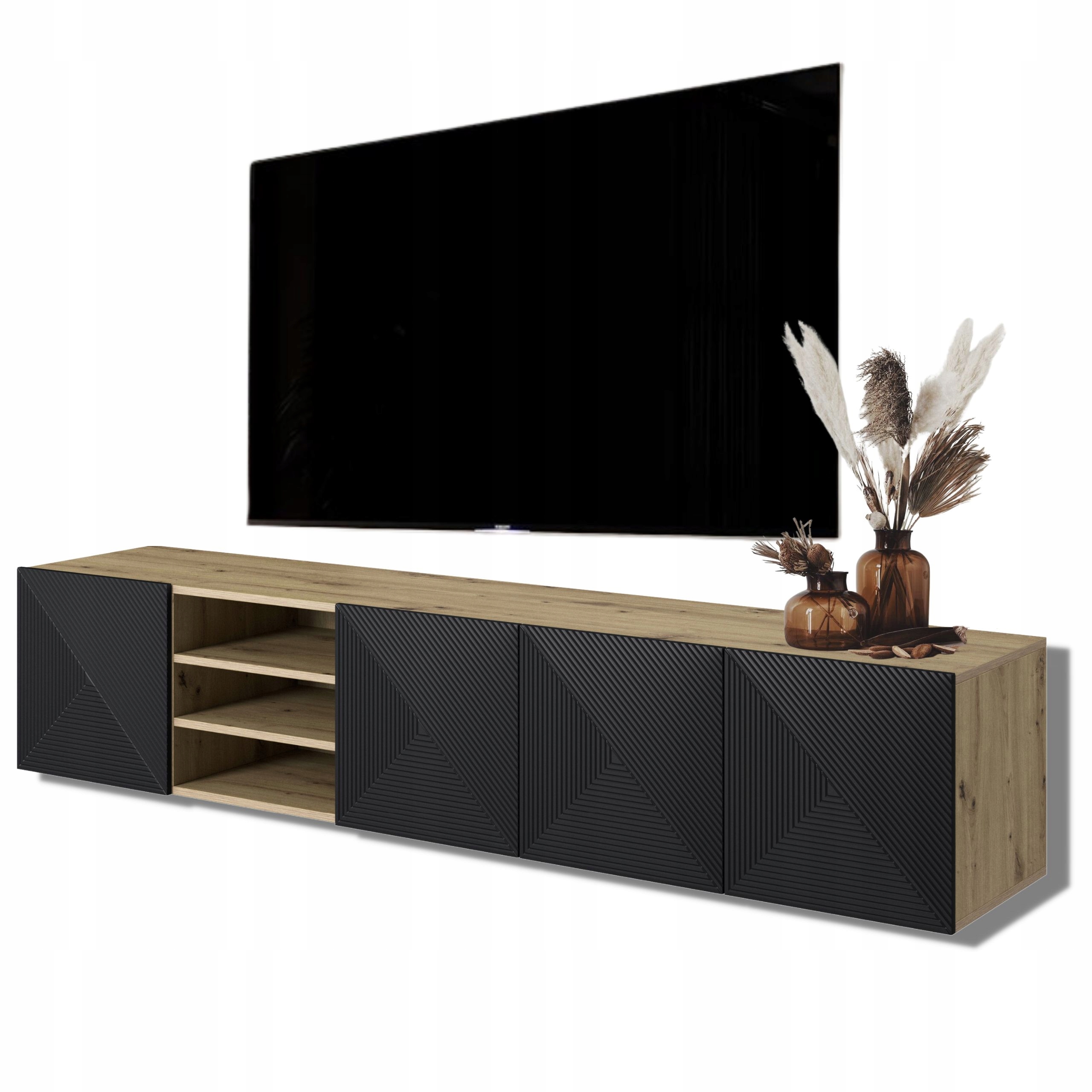 SZAFKA RTV 200 CM WISZĄCA komoda stolik pod telewizor LOFT czarny +dąb ...