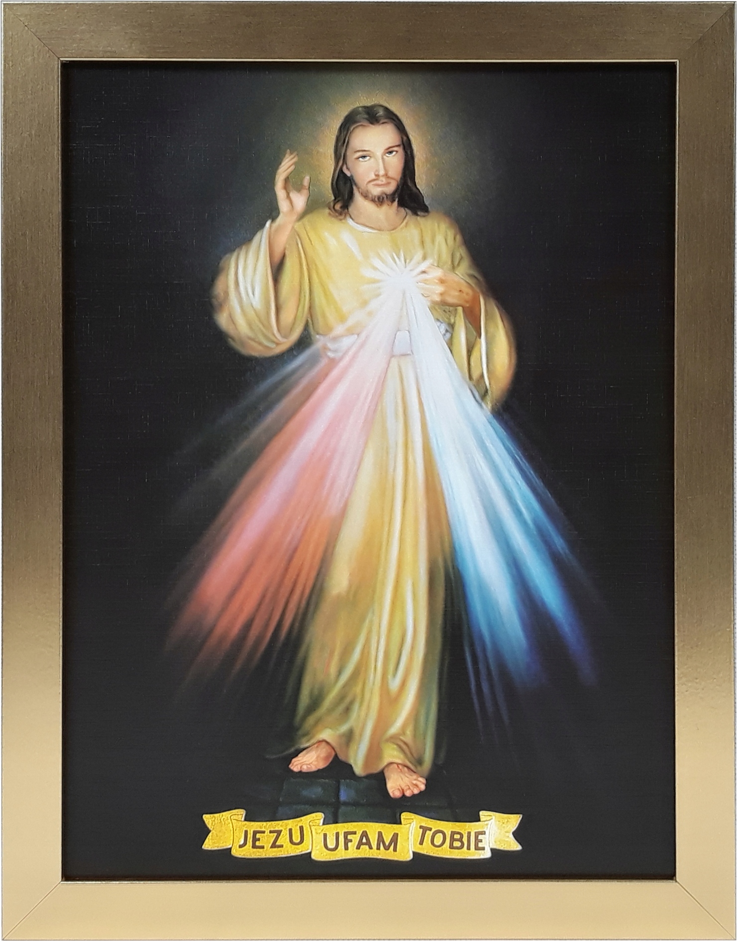 OBRAZ 45x35 JEZUS JEZU UFAM TOBIE ZŁOTA RAMA • Cena, Opinie - Allegro
