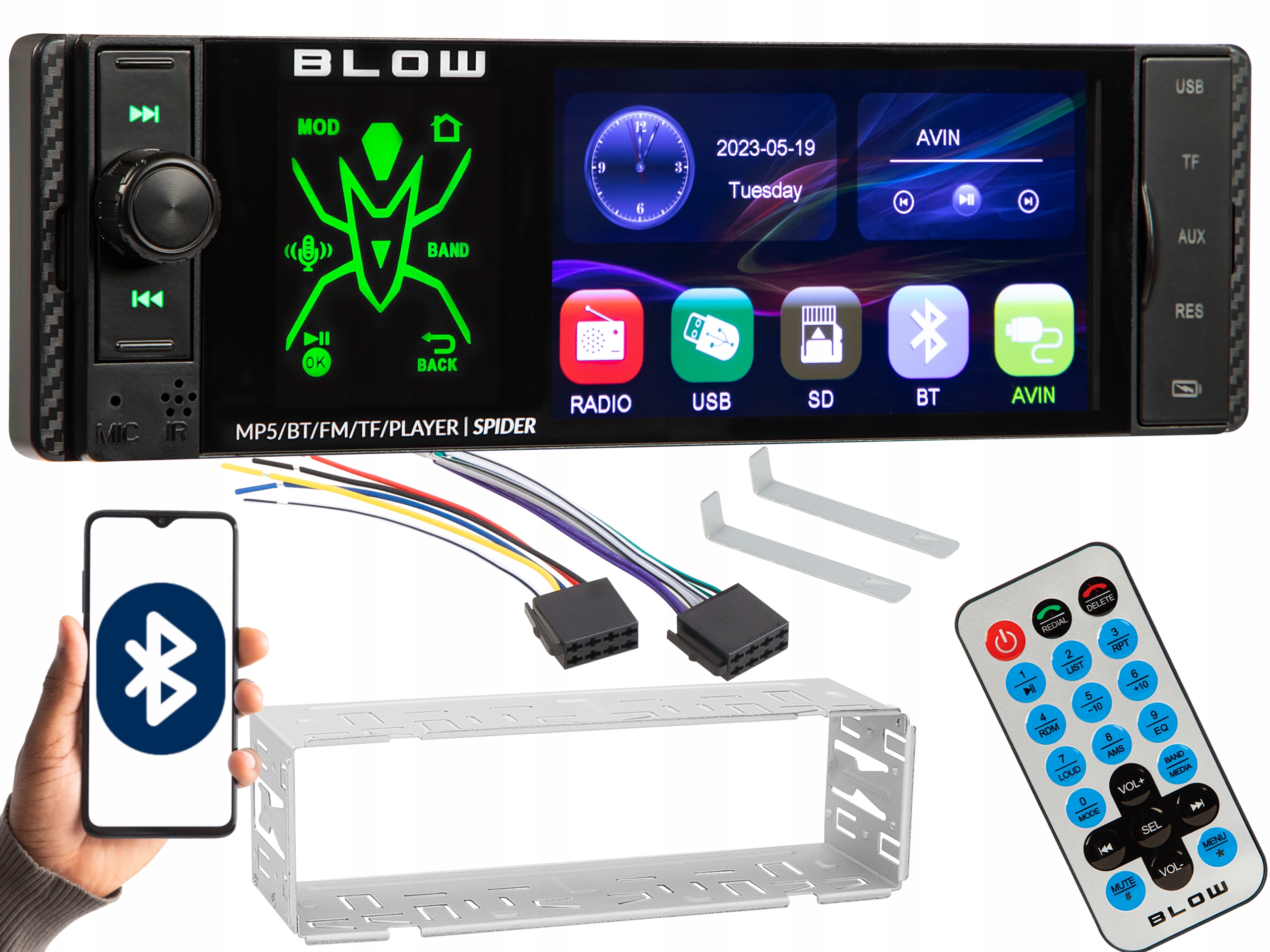 RADIO SAMOCHODOWE 1-DIN BLUETOOTH USB SD RDS KAMERA COFANIA PILOT ...