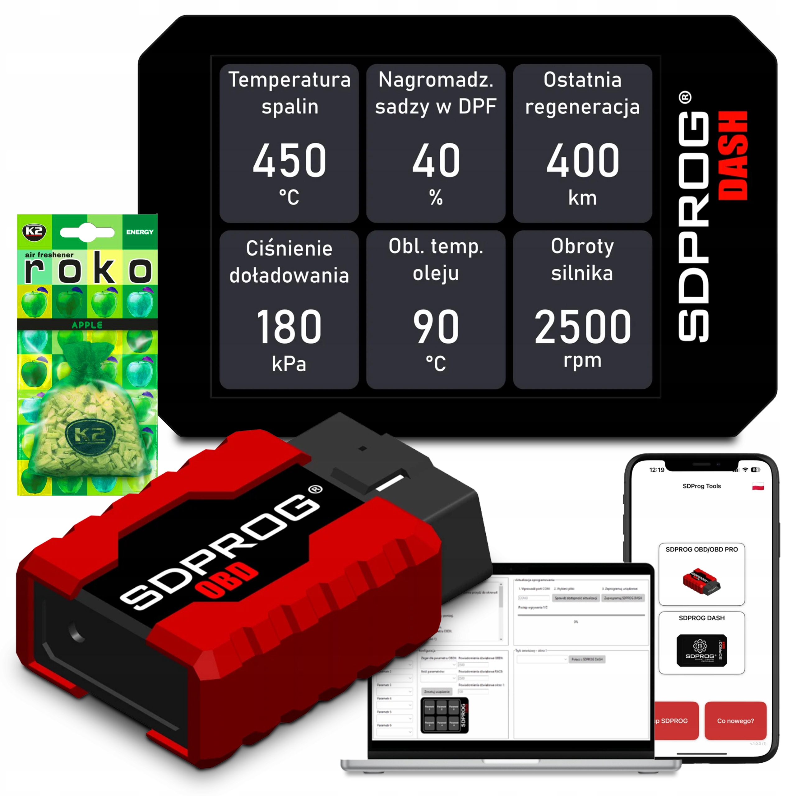 SDPROG DASH TESTER DIAGNOSTYCZNY OBD2 + MONITOR + DPF + GPF + INTERFEJS ...