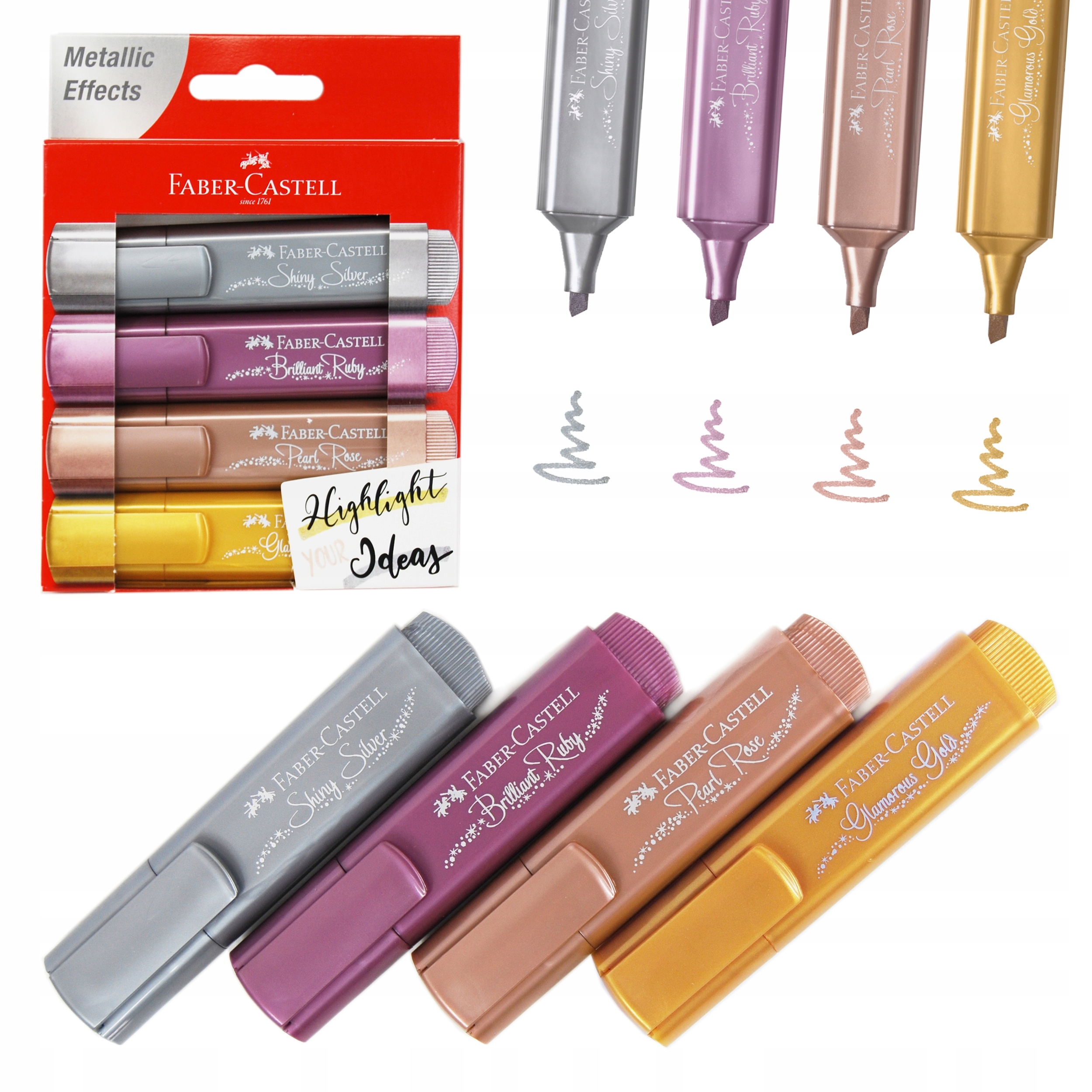ZAKREŚLACZE FABER-CASTELL METALICZNE 4 KOLORY (4005401546405) • Cena ...