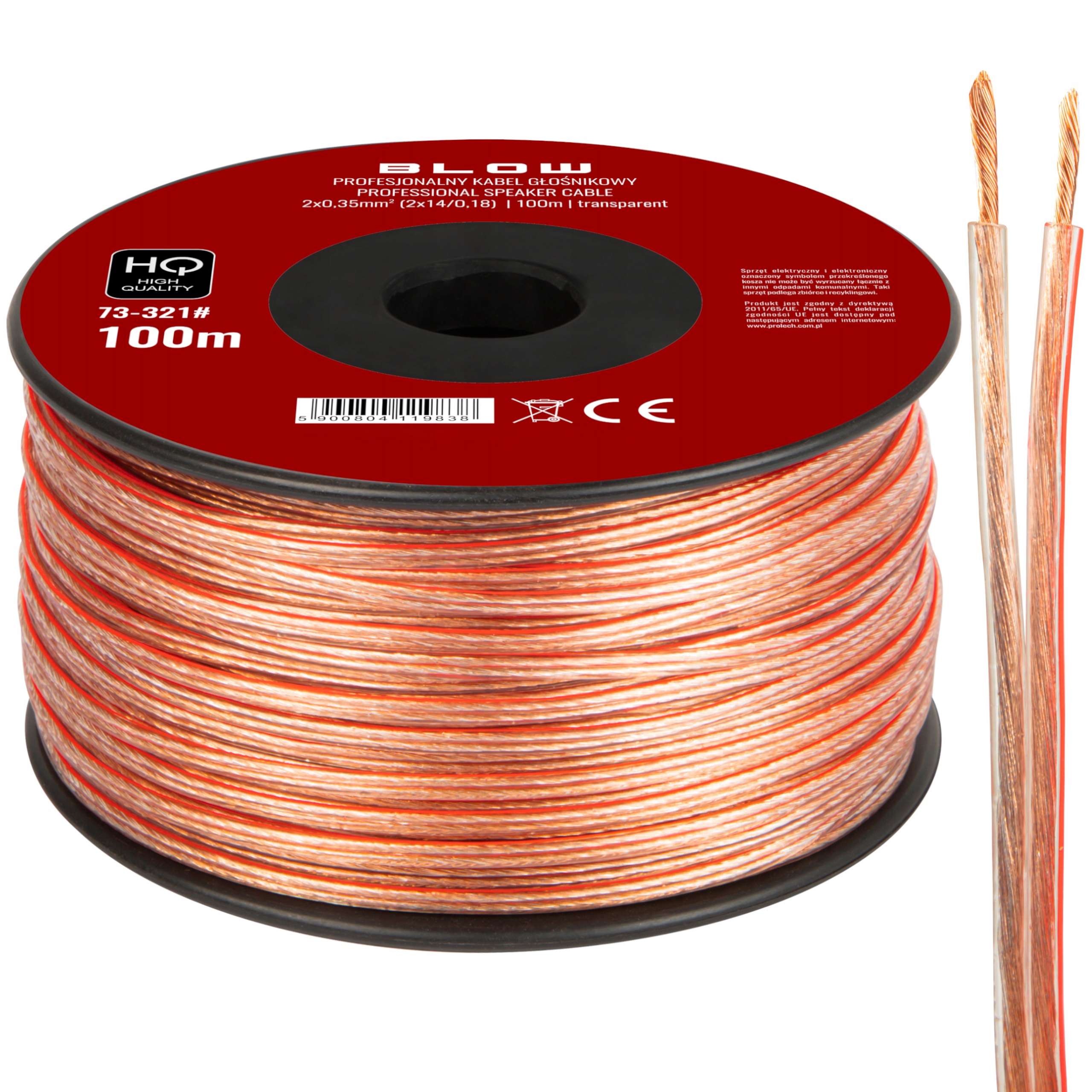 KABEL PRZEWÓD GŁOŚNIKOWY AUDIO DWUŻYŁOWY PROFESJNOALNY HQ 2x0,35mm 100m ...