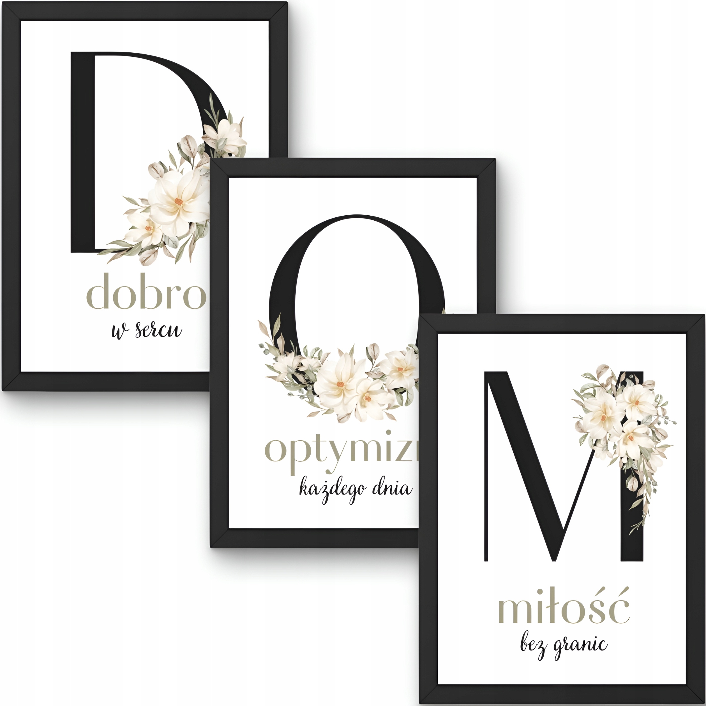 3 OBRAZY DO SALONU W RAMACH ZESTAW OBRAZÓW 100 X 43 Z NAPISAMI DOM ...