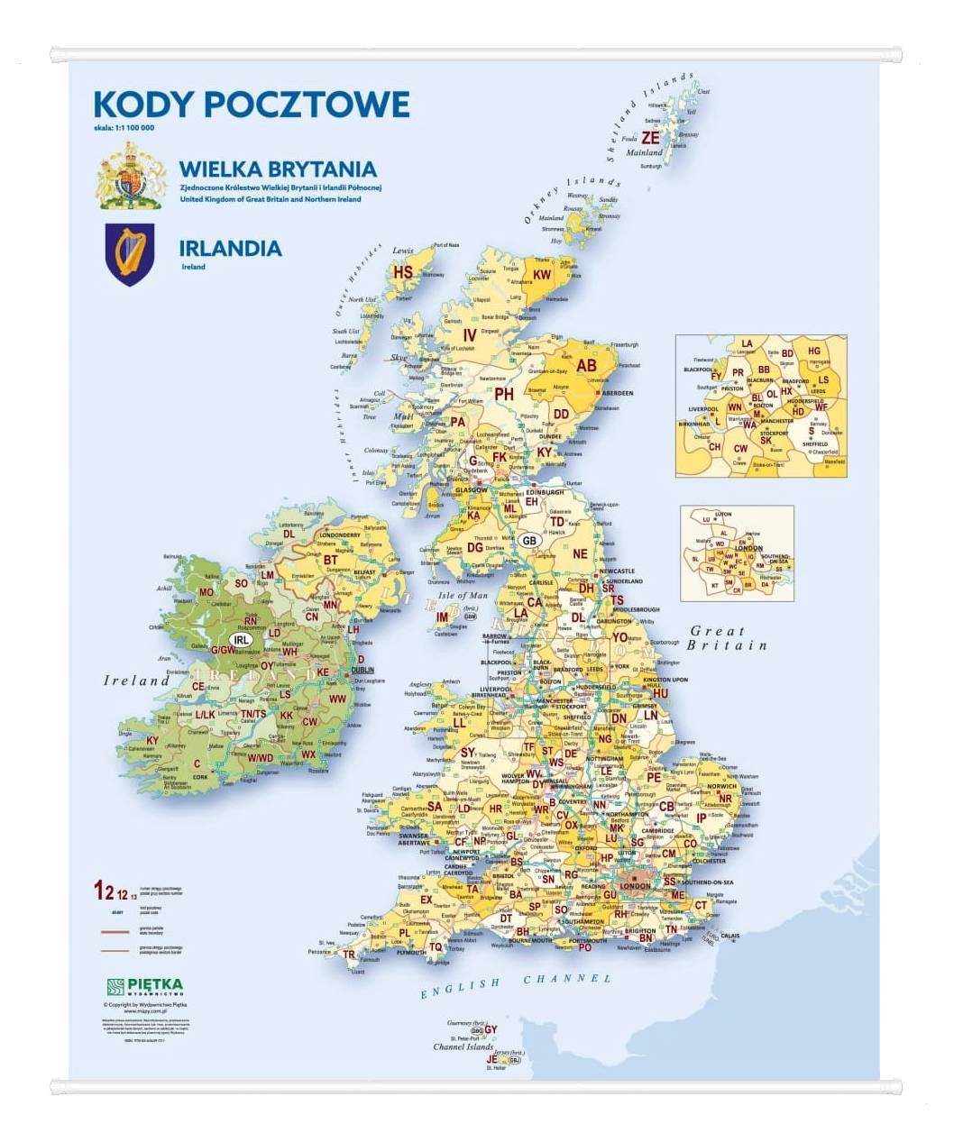 MAPA ŚCIENNA WIELKIEJ BRYTANII I IRLANDII - KODÓW POCZTOWYCH 1:100 000 ...