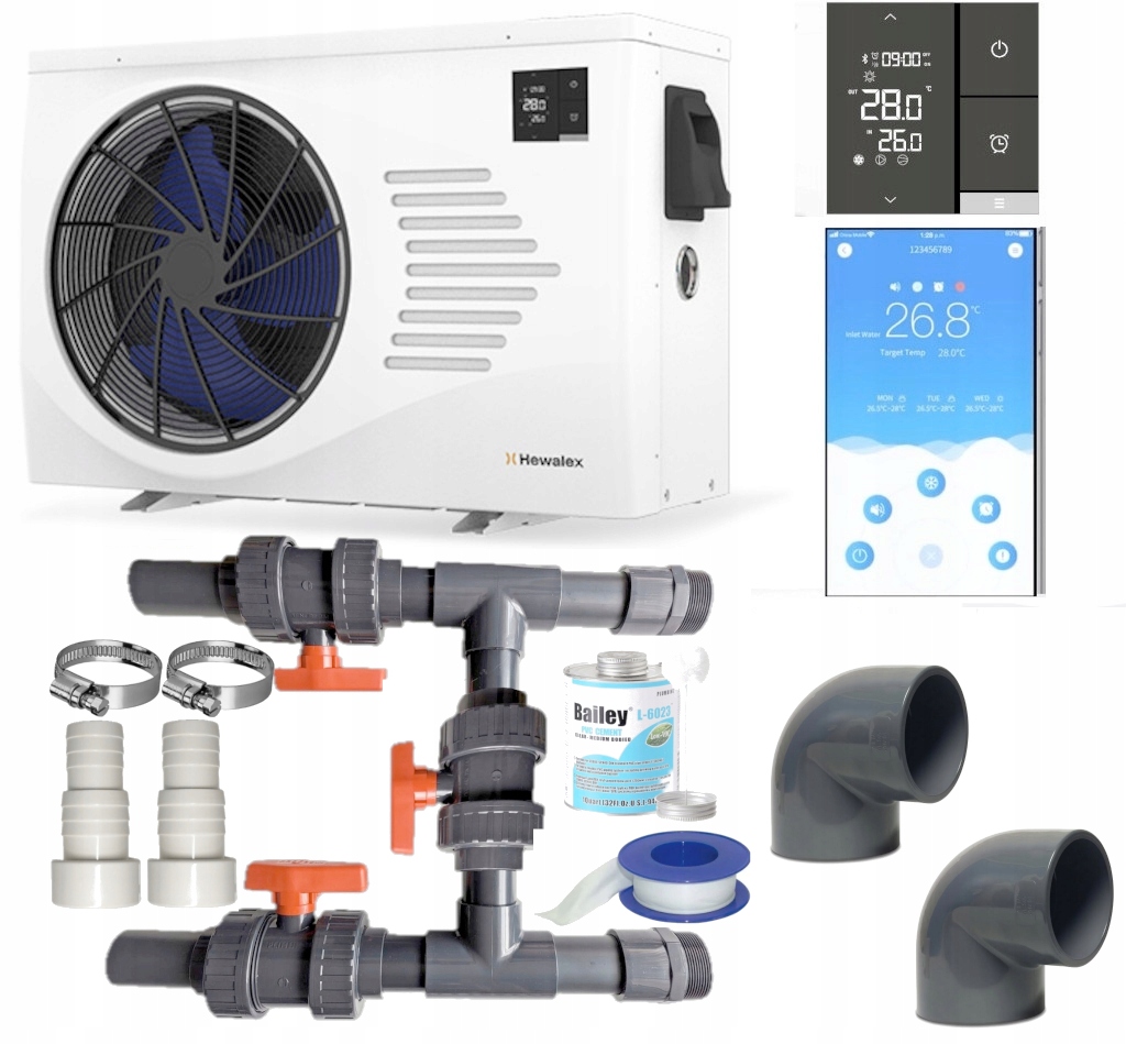 HEWALEX PCWBi 9 kW C POMPA CIEPŁA DO BASENU 9kw INWERTEROWA BAJPAS ...