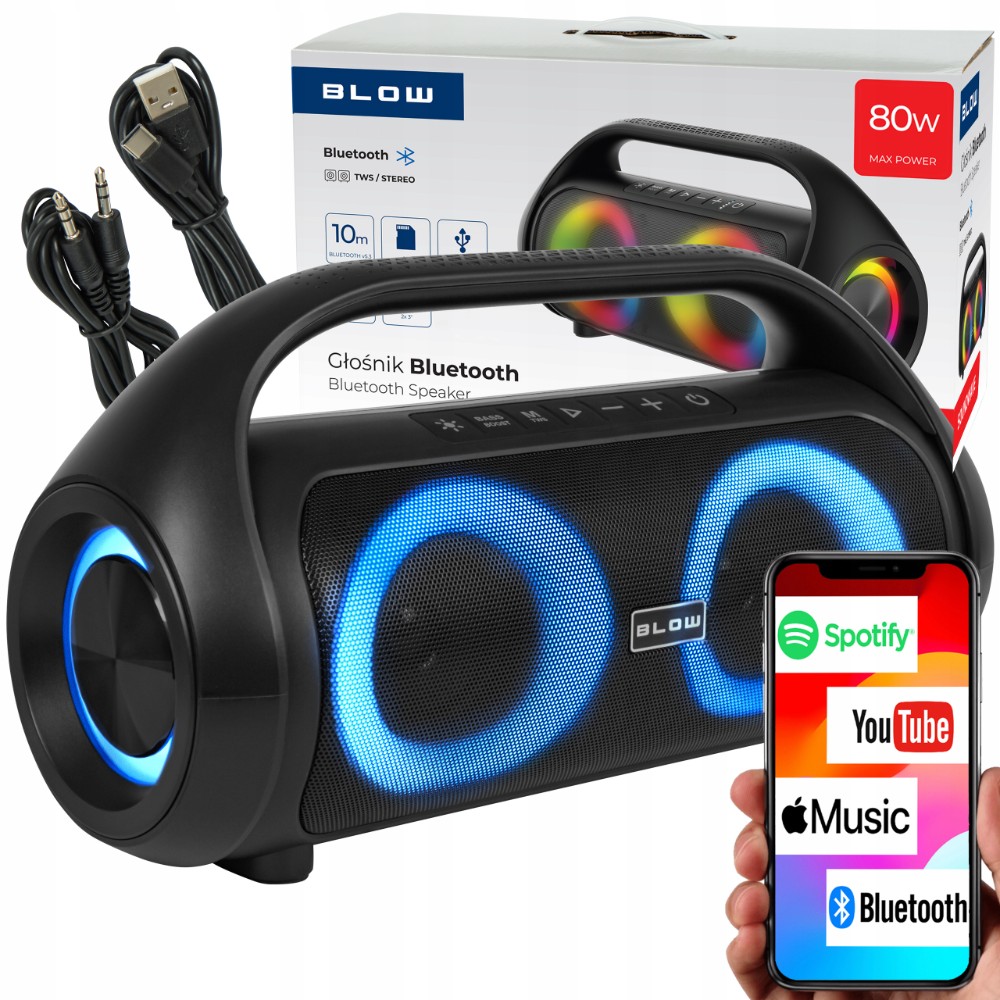 MOCNY GŁOŚNIK BLUETOOTH BLOW SOUNDWAVE 80W IPX5 TWS LED USB KARAOKE ...