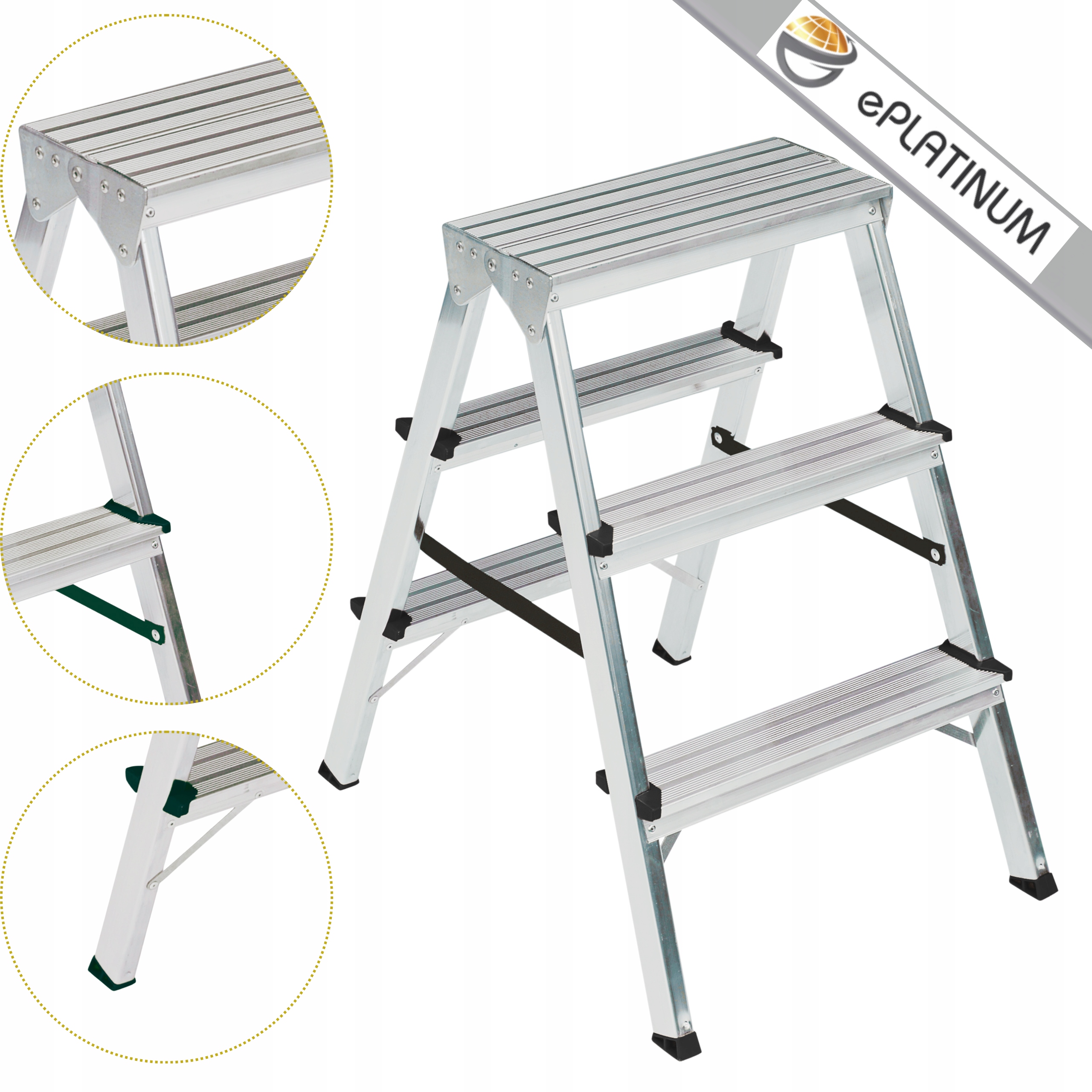 Drabina aluminiowa schodki stołek trep 3 stopniowa domowa ePlatinum ...