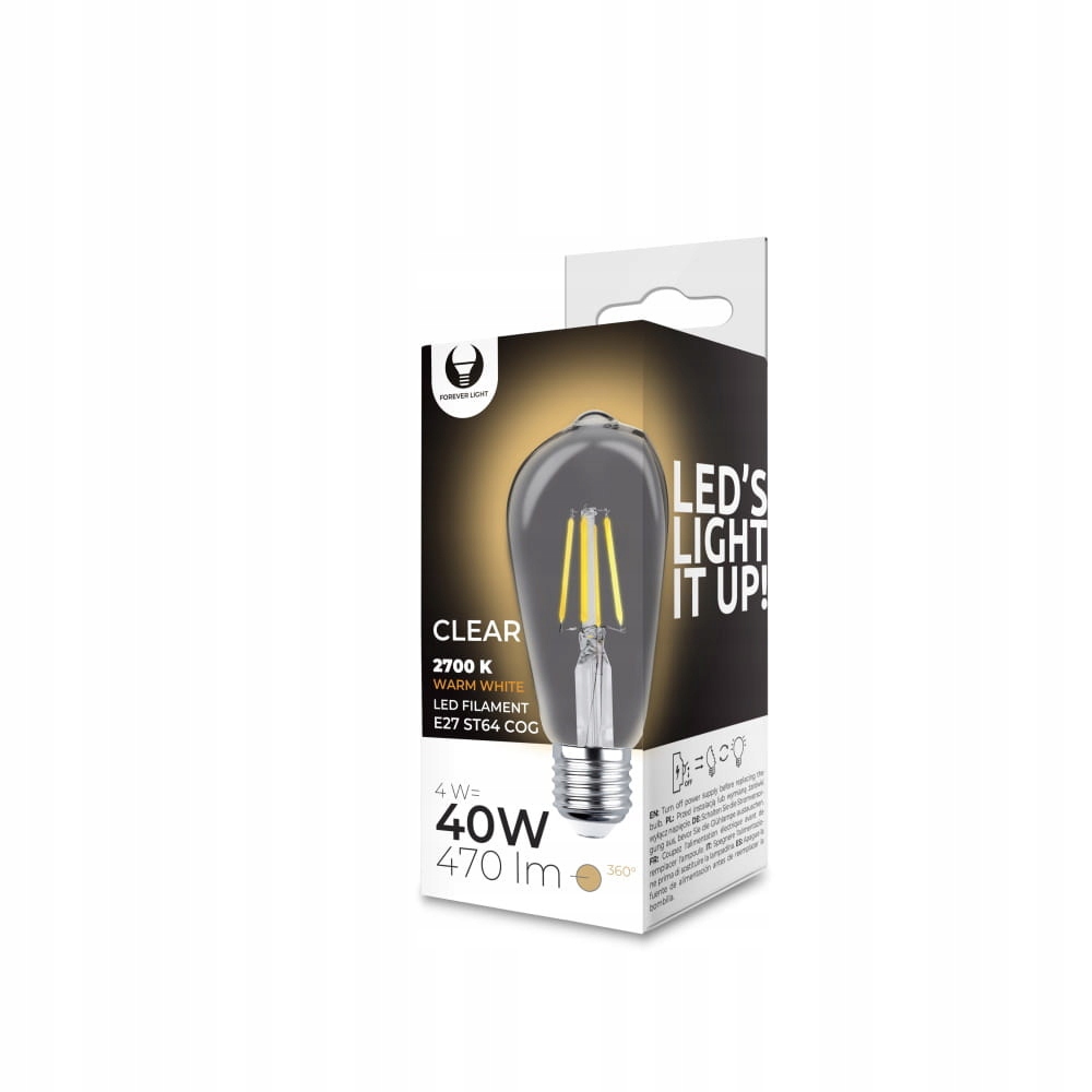 Żarówka LED Filament Forever Light E27 ST64 4W 230V 2700K 470lm COG ...