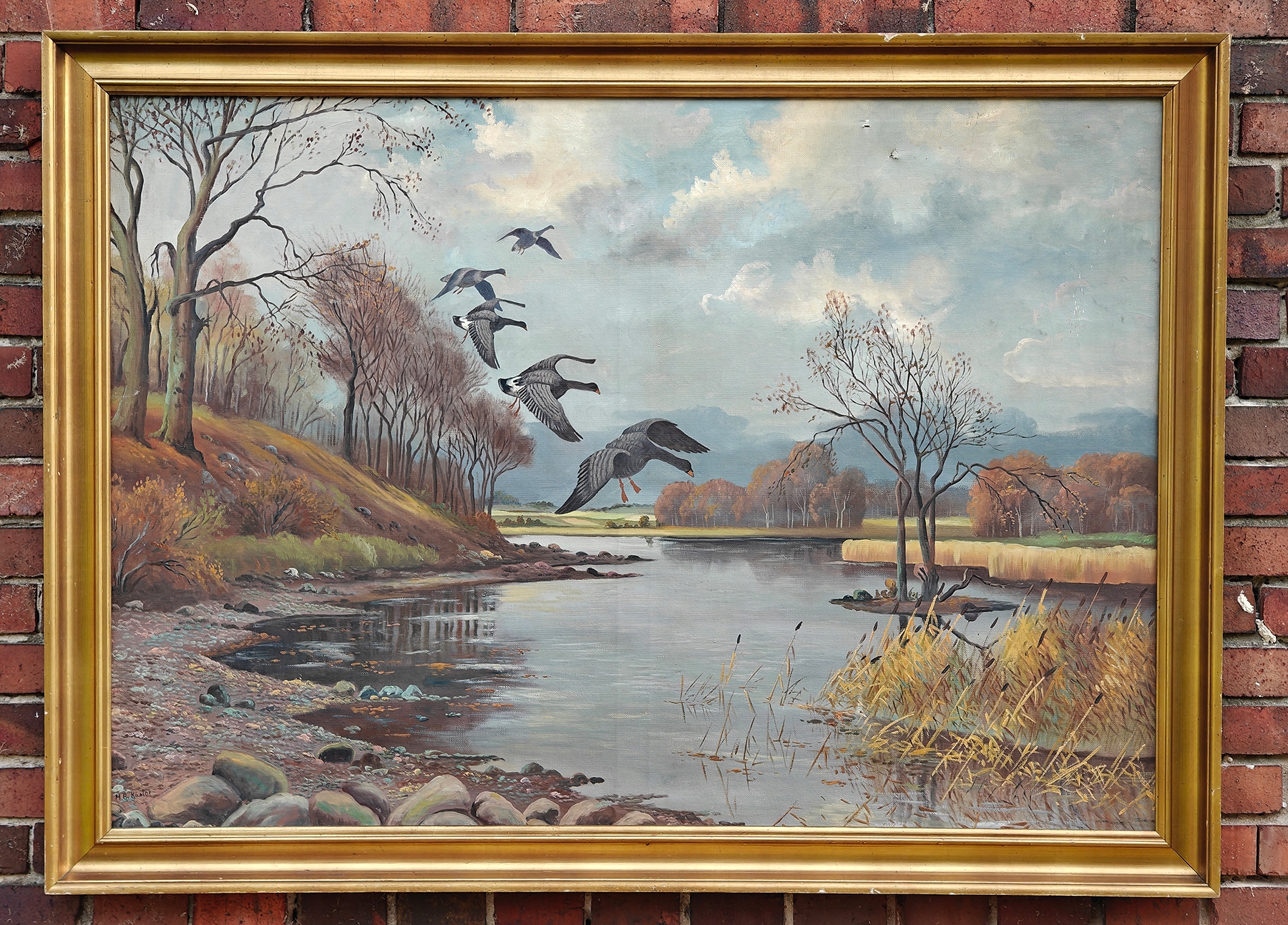 PTAKI NAD WODĄ OGROMNY STARY OBRAZ OLEJNY NA PŁÓTNIE 16574347846 ...