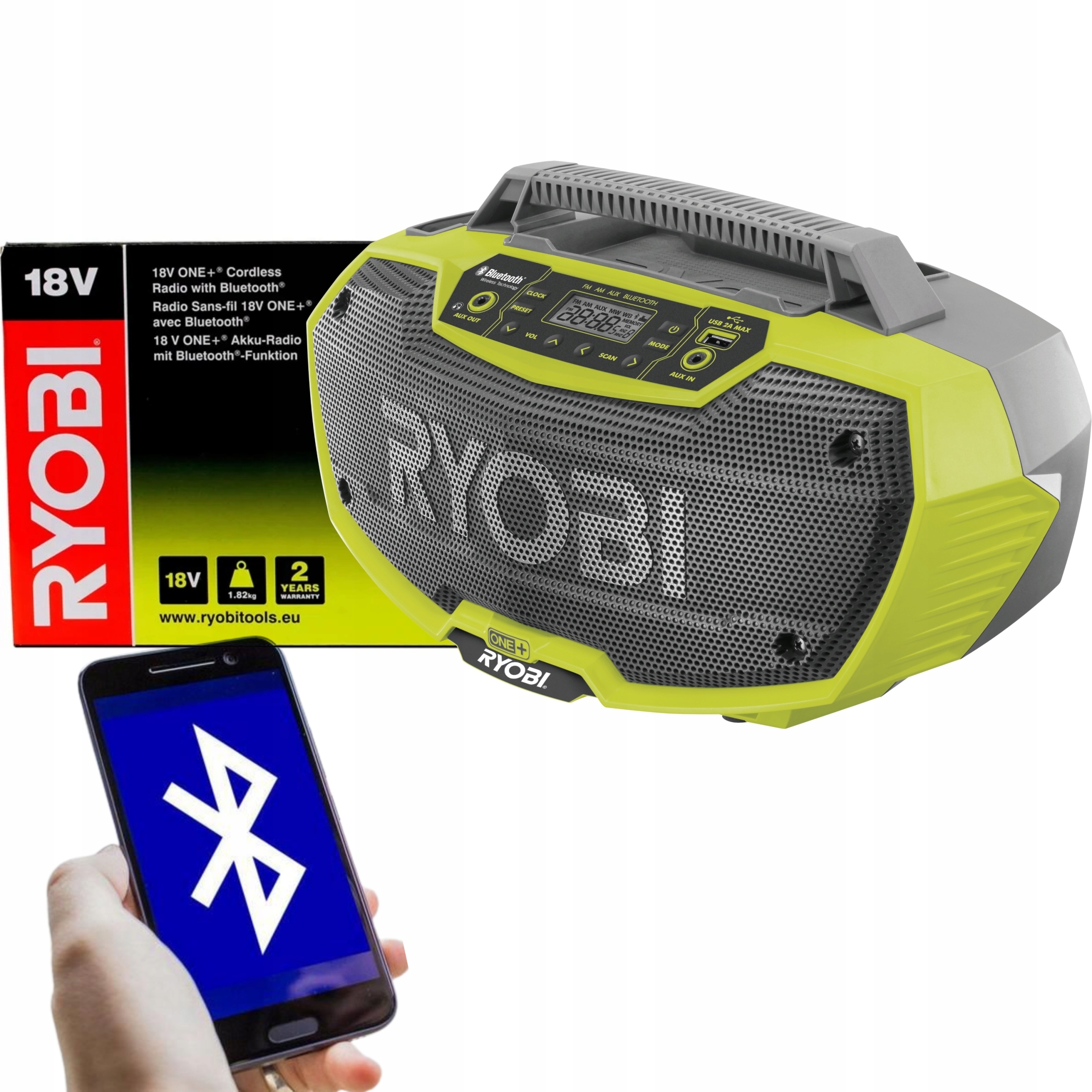 RYOBI RADIO STEREO BLUETOOTH 18V SYSTEM ONE+ FM BEZ AKUMULATORA R18RH-0 ...