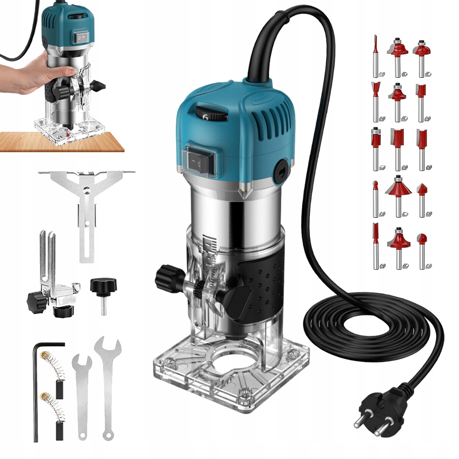 Frezarka górnowrzecionowa 800 W sieciowa z uchwytem 6 mm i 15 frezami ...